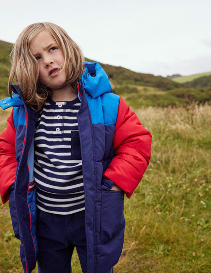 Fleece Lined Padded Coat-College Navy Colourblock | Boden UK