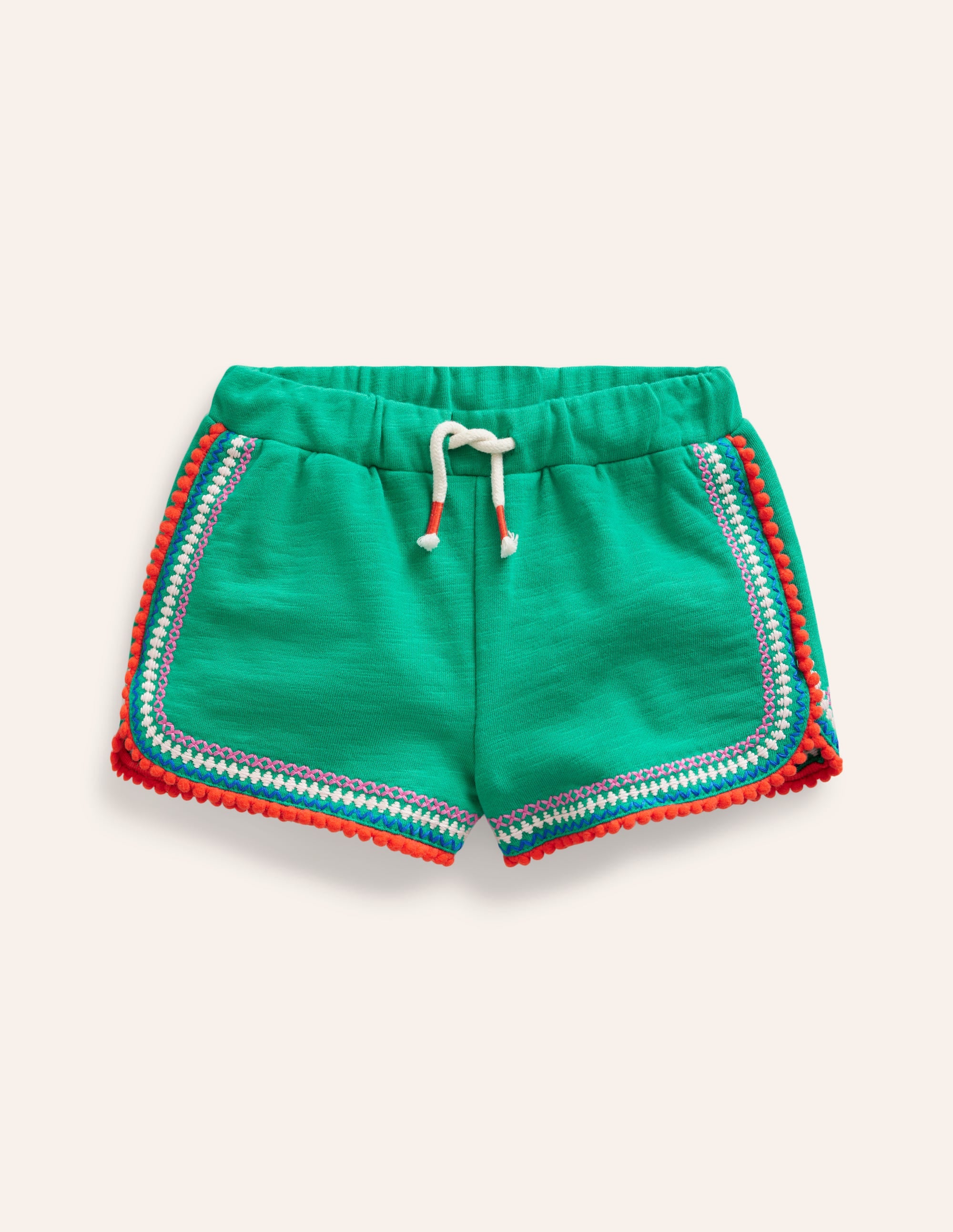 Pom Trim Jersey Shorts-Jade Green | Boden UK