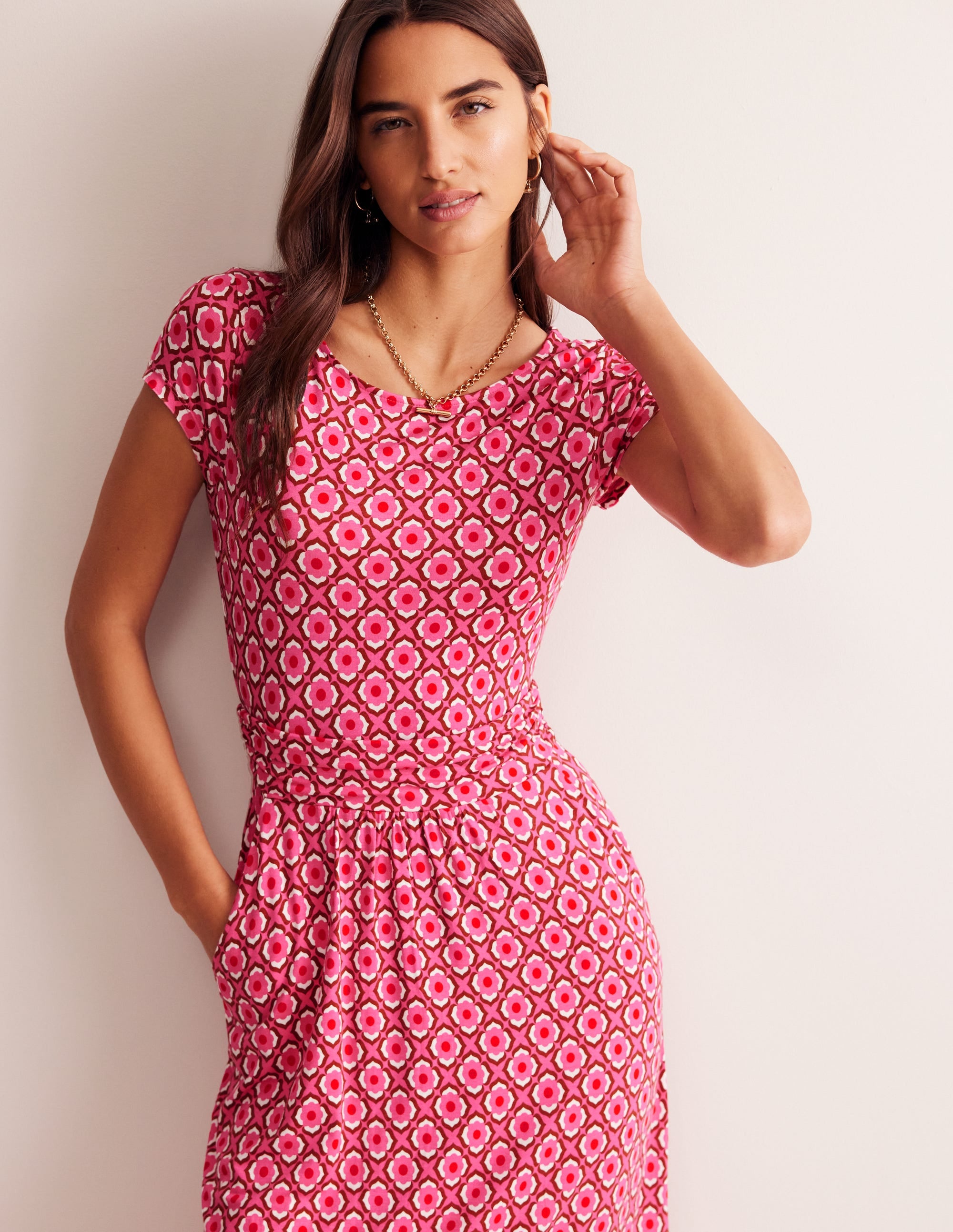 Amelie Jersey Midi Dress-Sangria Sunset, Geo Pome | Boden UK