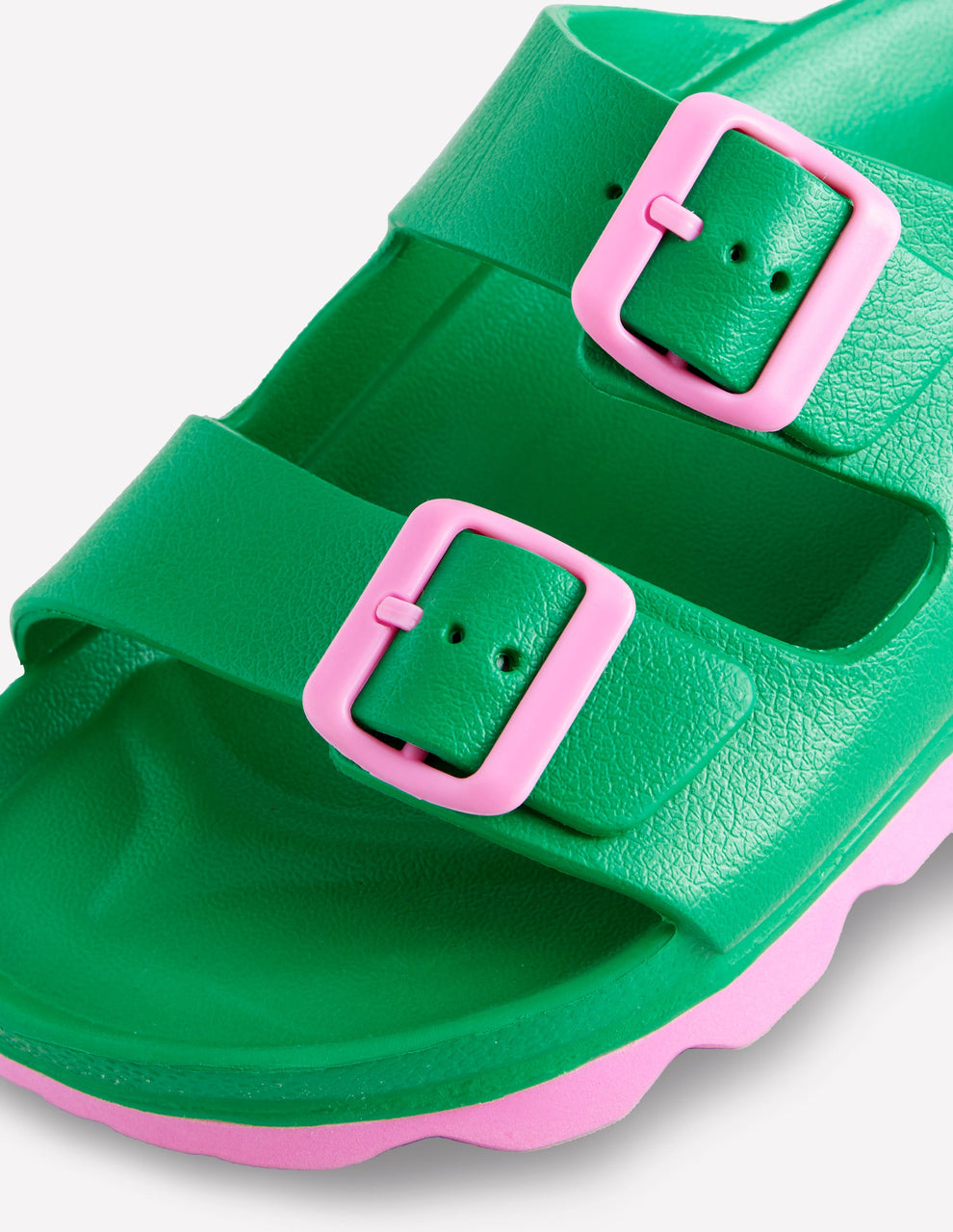 Lyla Double Buckle Sliders-Rich Emerald/Soft Pink | Boden UK