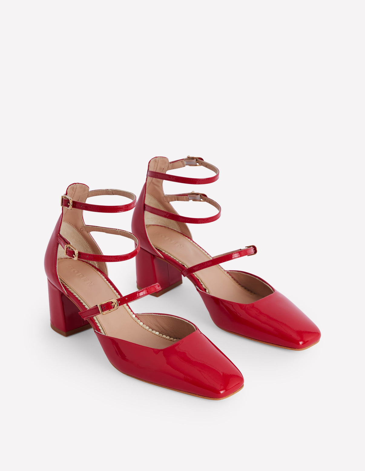 Multi Strap Block Heel Pump-Poppy Red | Boden UK