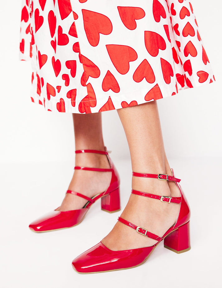 Multi Strap Block Heel Pump-Poppy Red | Boden UK