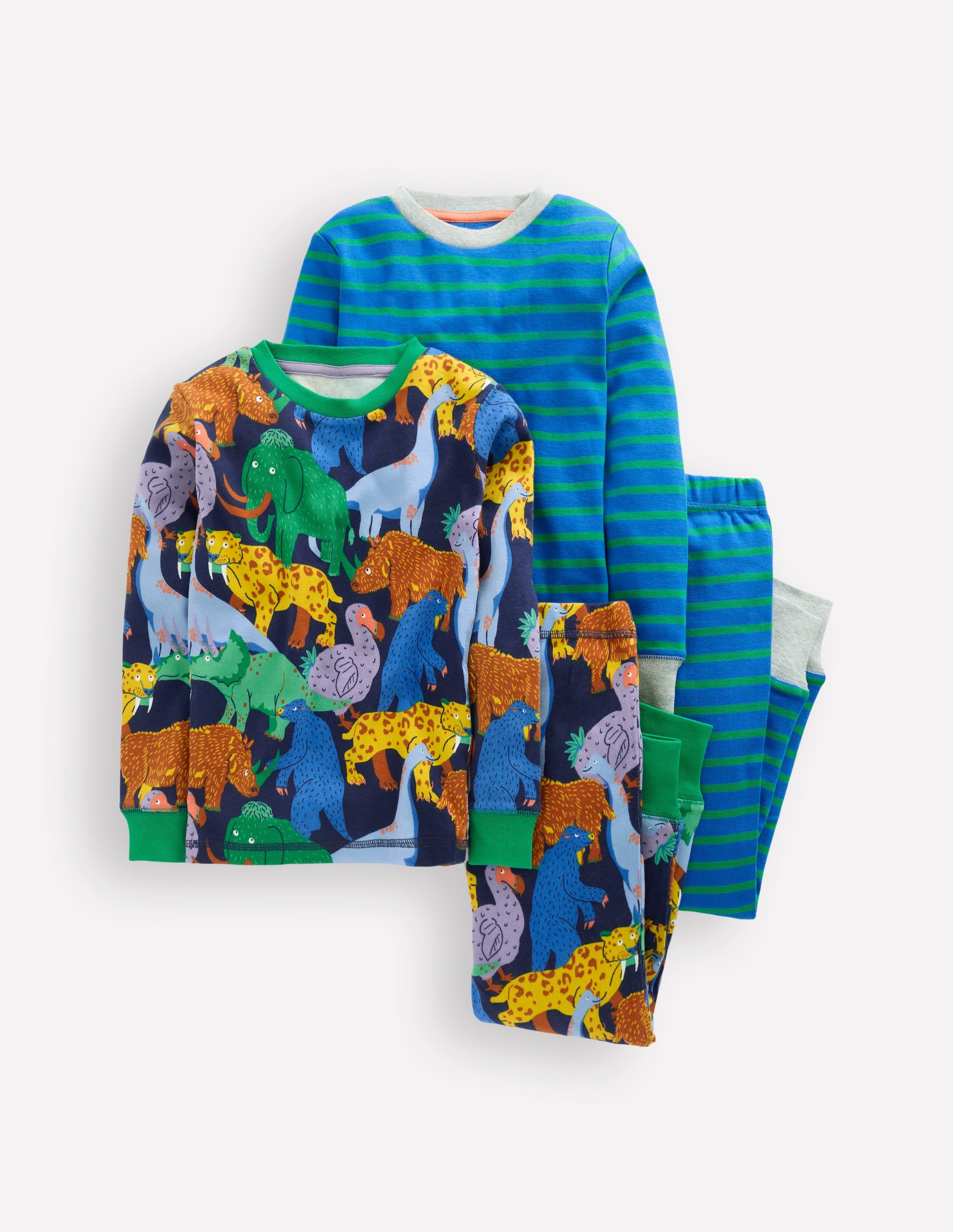 Snug Twin Pack Pyjamas-Prehistoric Animals and Stripe | Boden UK