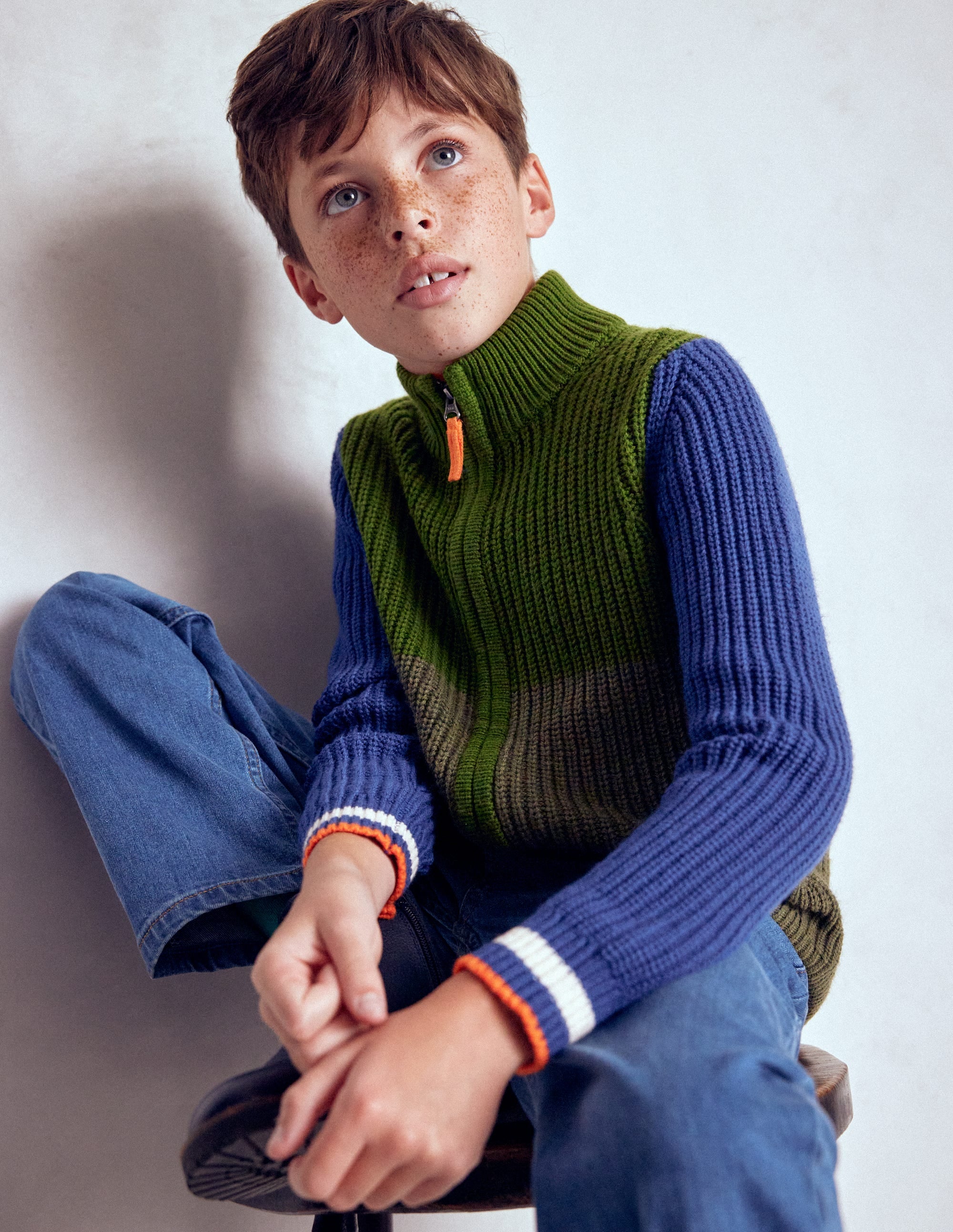 Chunky Zip-Through Jumper-Green | Boden UK