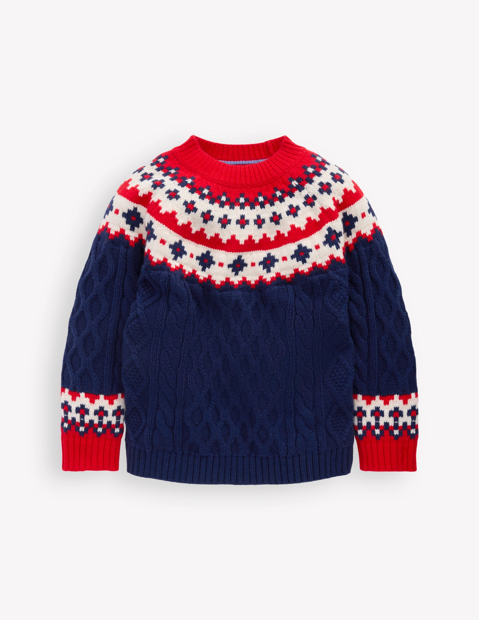 Cable Fair Isle Jumper-Medieval Blue | Boden UK