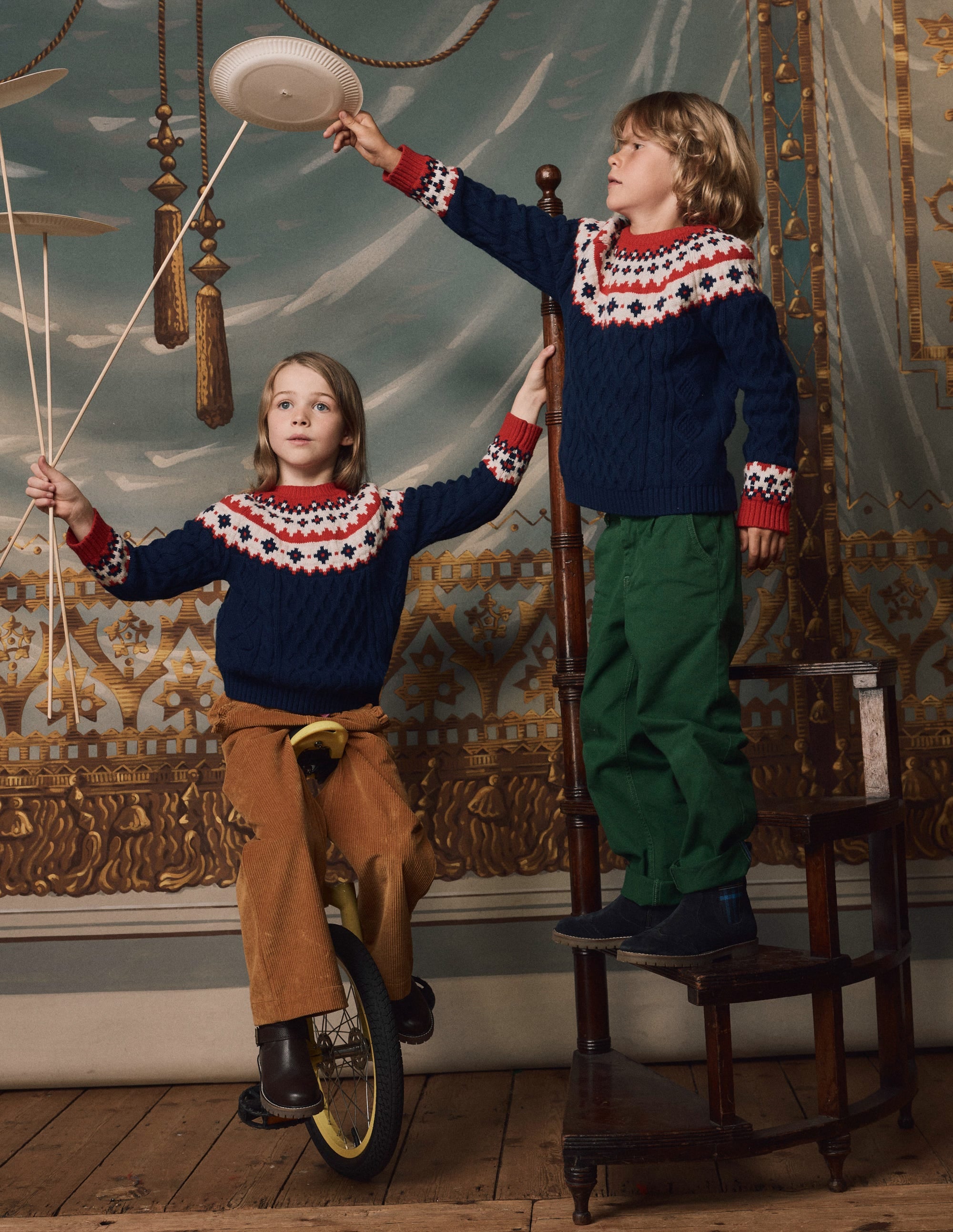 Cable Fair Isle Jumper-Medieval Blue | Boden AU