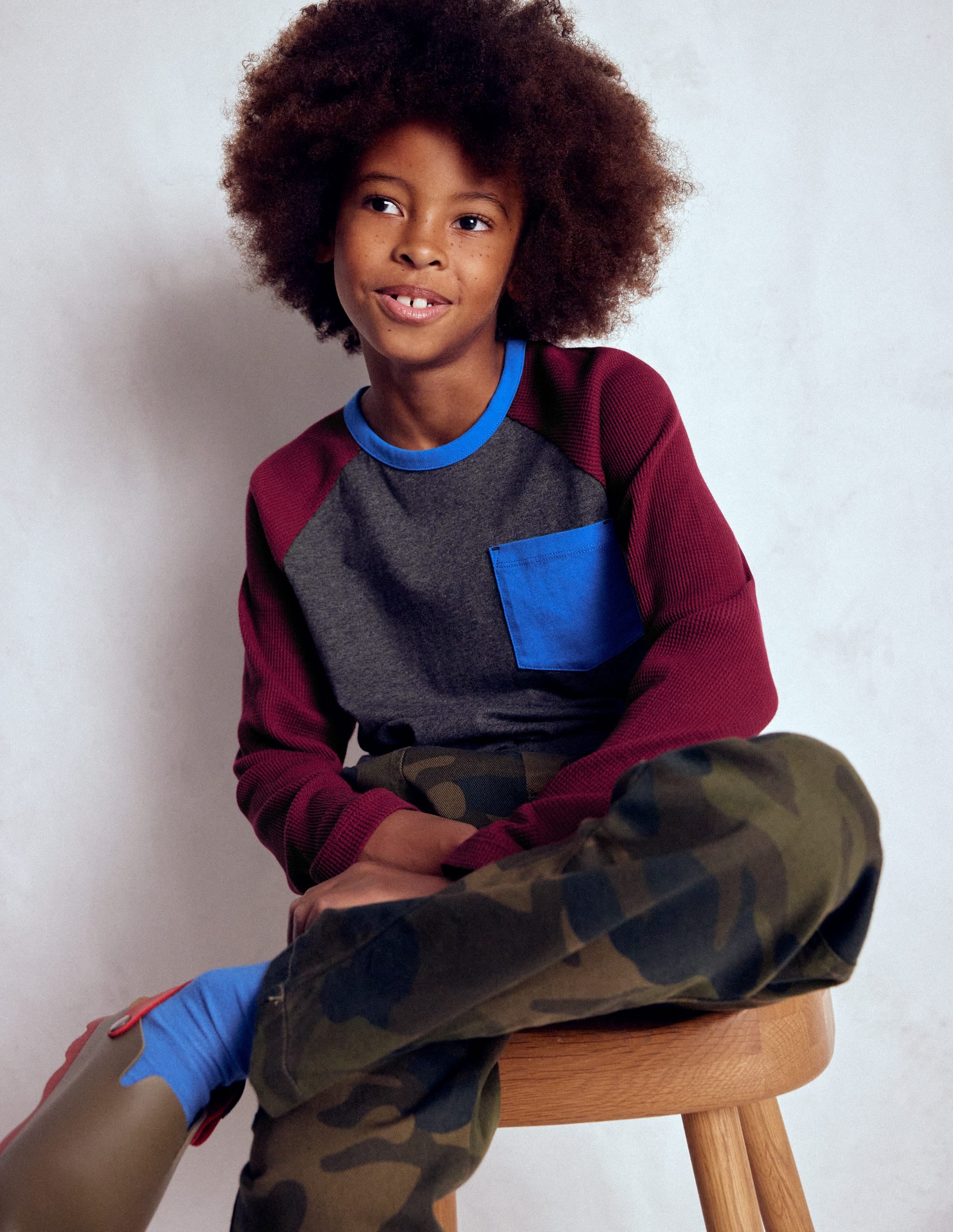 Waffle Mix Raglan-Charcoal Marl/ Rumba Red | Boden UK