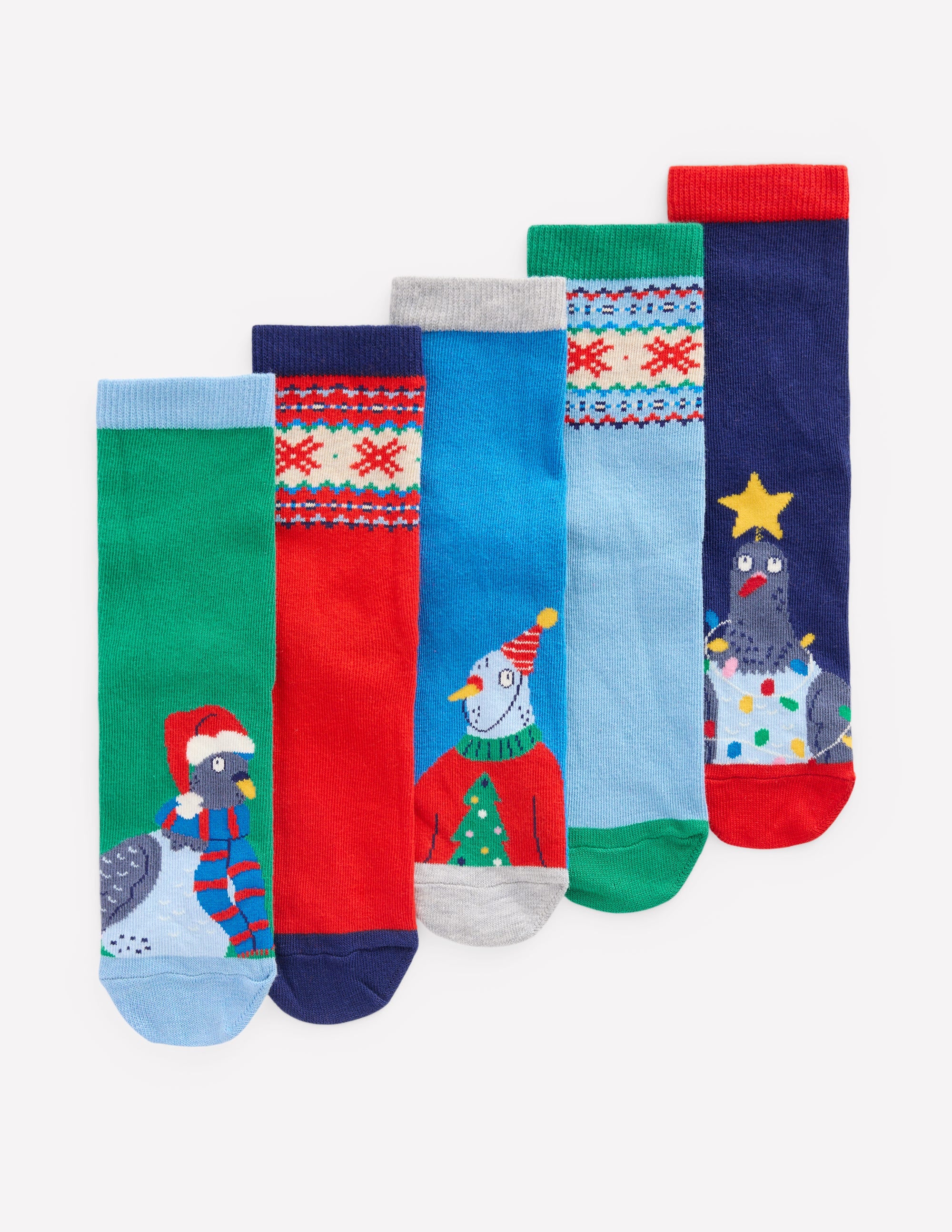 5-pack Festive Socks-Christmas Pigeons | Boden UK