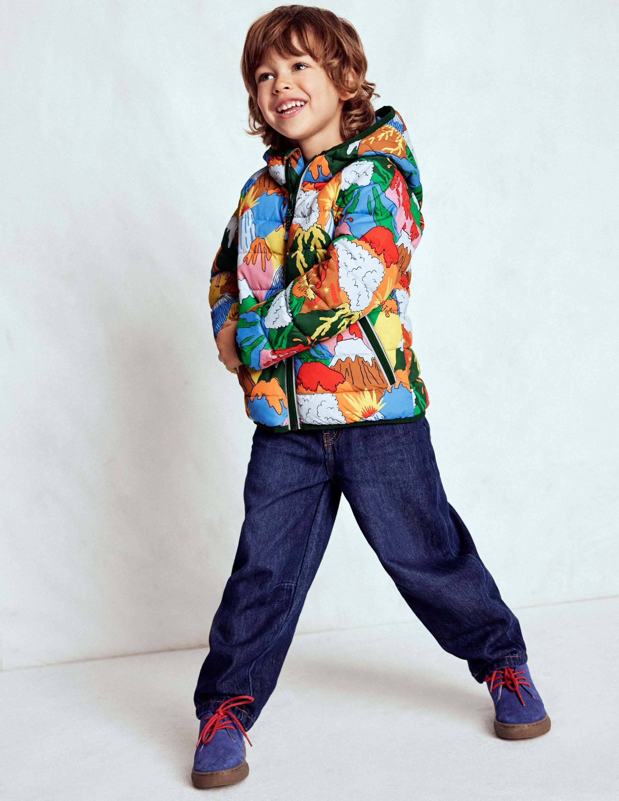 Pack-away Padded Jacket-Multi Volcanoes | Boden UK