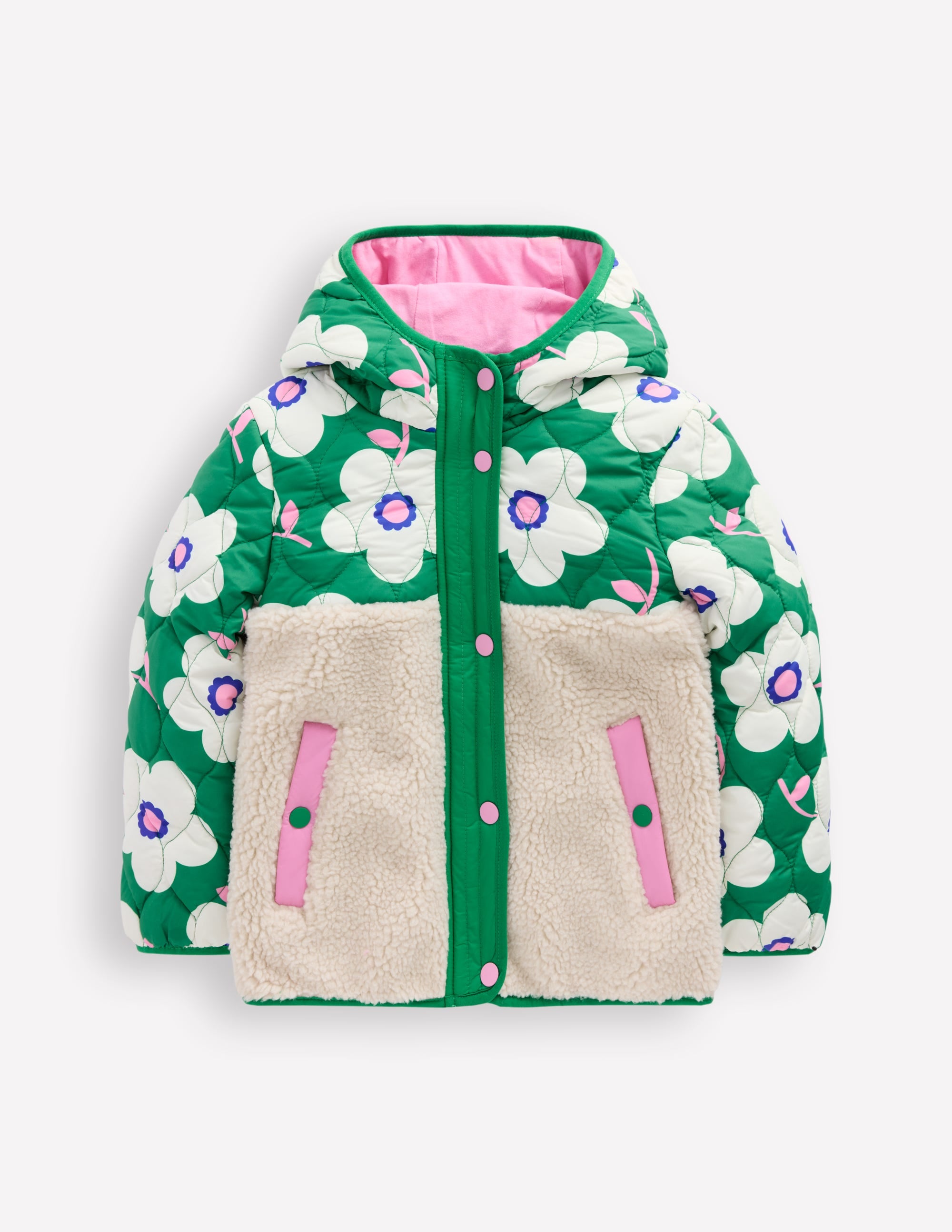 Borg Mix Jacket-Rich Emerald Green Giant Daisy | Boden UK