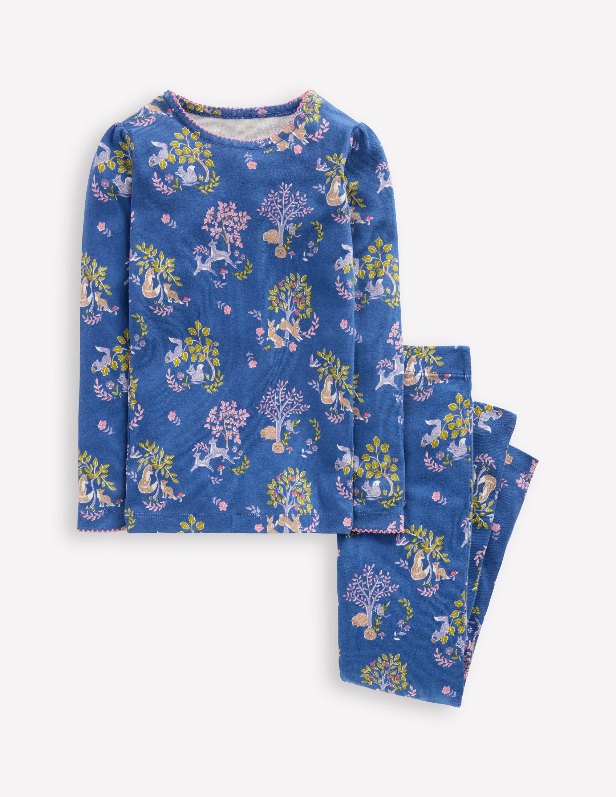 Snug Long John Pyjamas-Blue Forest Print | Boden UK
