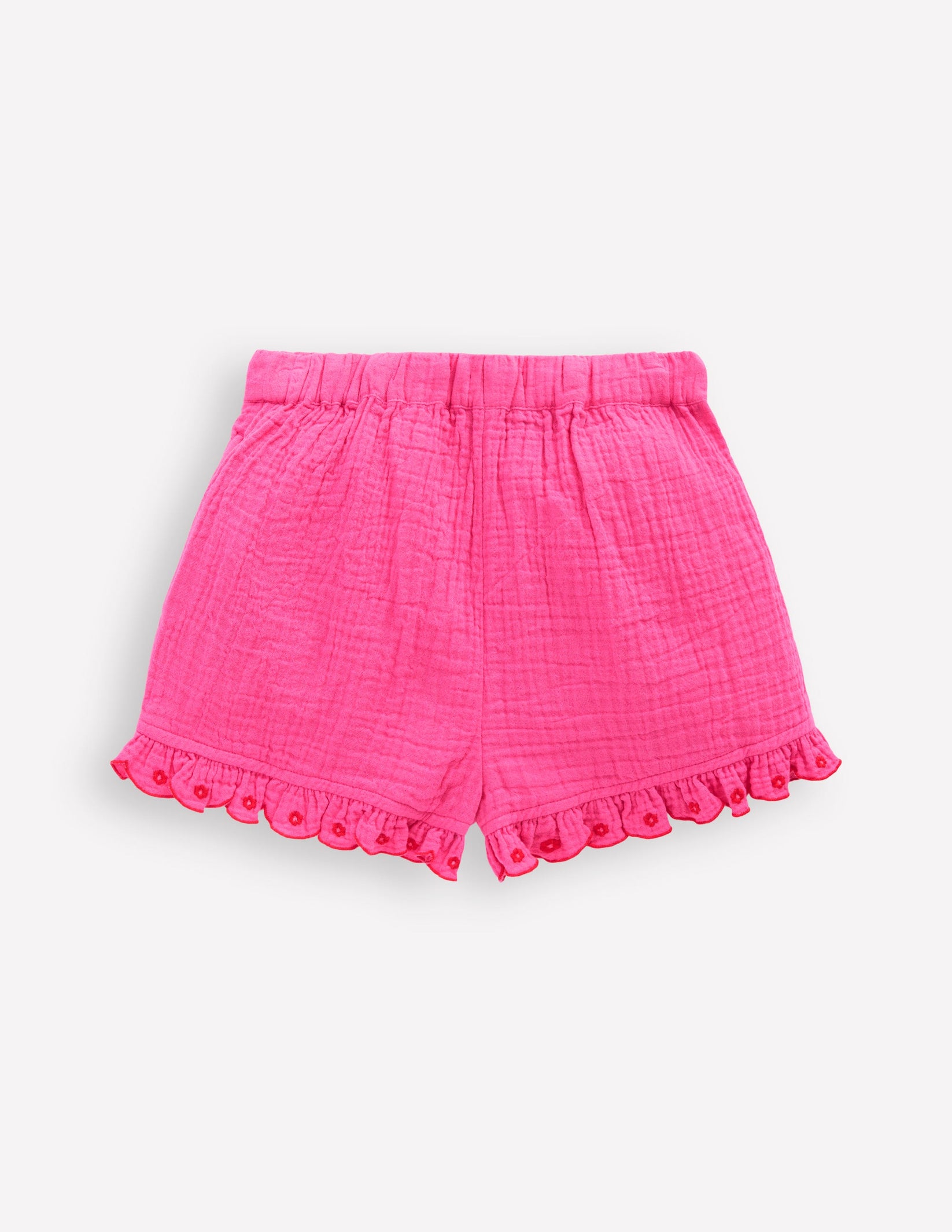 Double Cloth Frill Hem Shorts-Sorbet Pink Embroidered | Boden UK