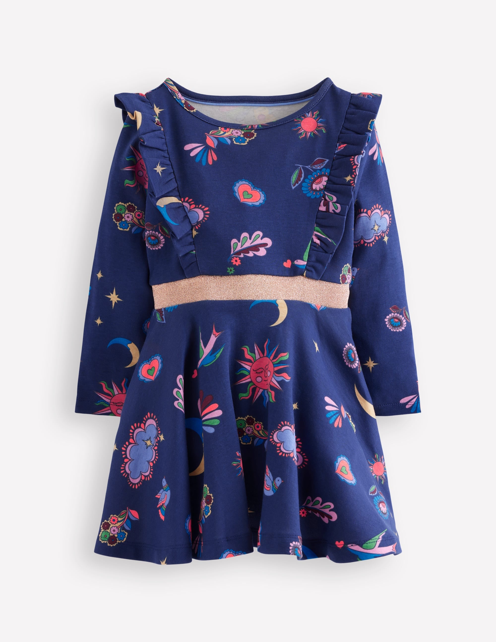 Cora Twirly Jersey Dress-College Navy Paisley Sky | Boden UK