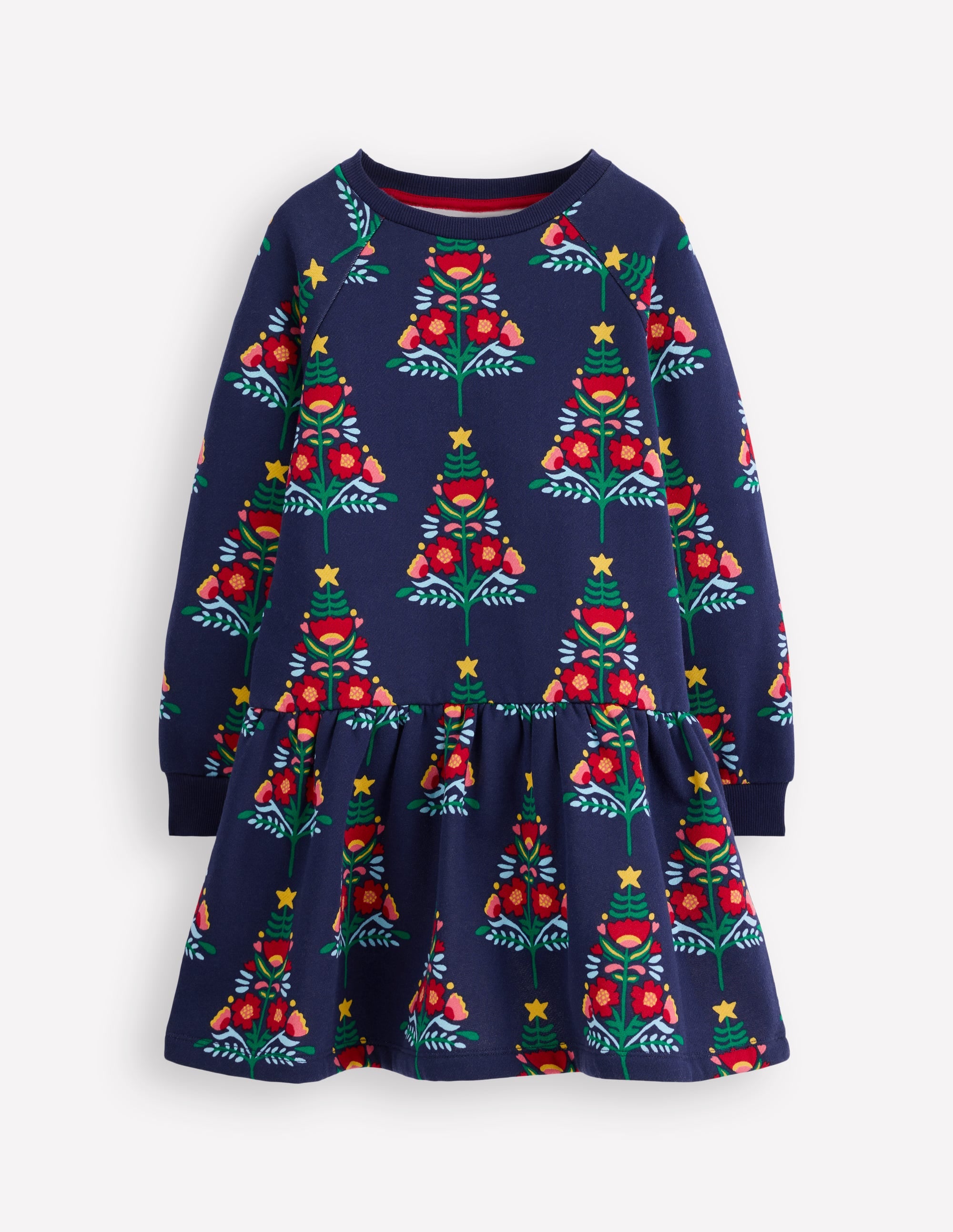Cosy Sweatshirt Dress-College Navy Christmas Trees | Boden UK