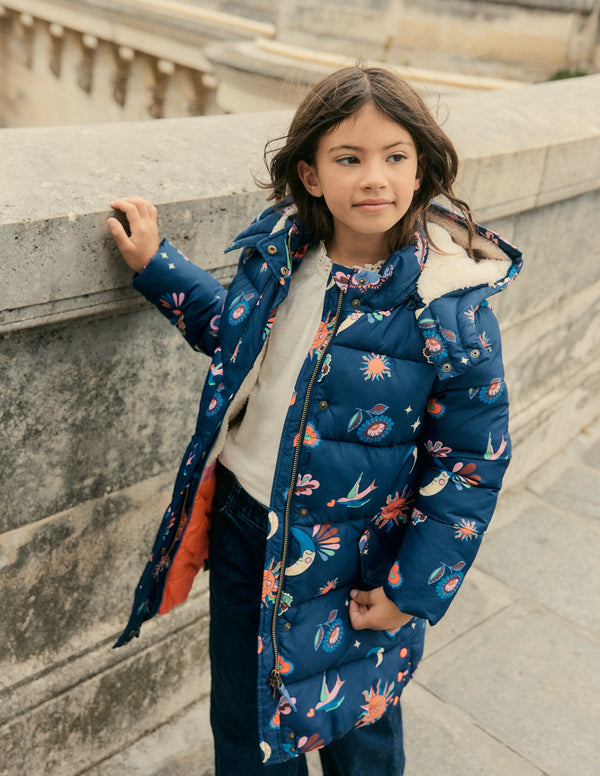 Longline Padded Coat-College Navy Spaced Paisley | Boden UK