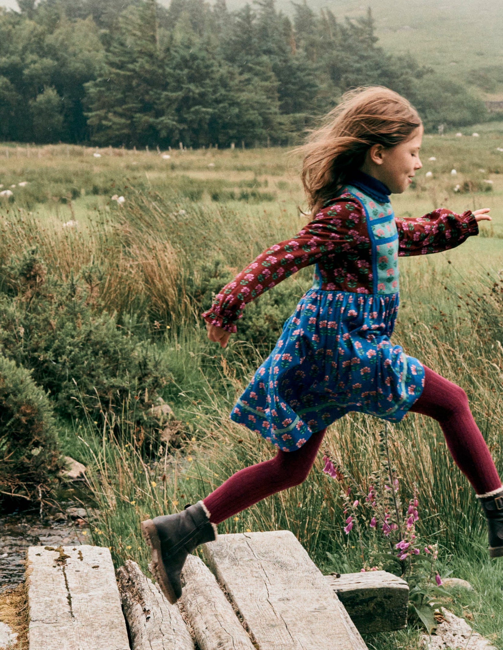 Hotchpotch Floral Jersey Dress-Bright Blue Woodblock Flower | Boden UK
