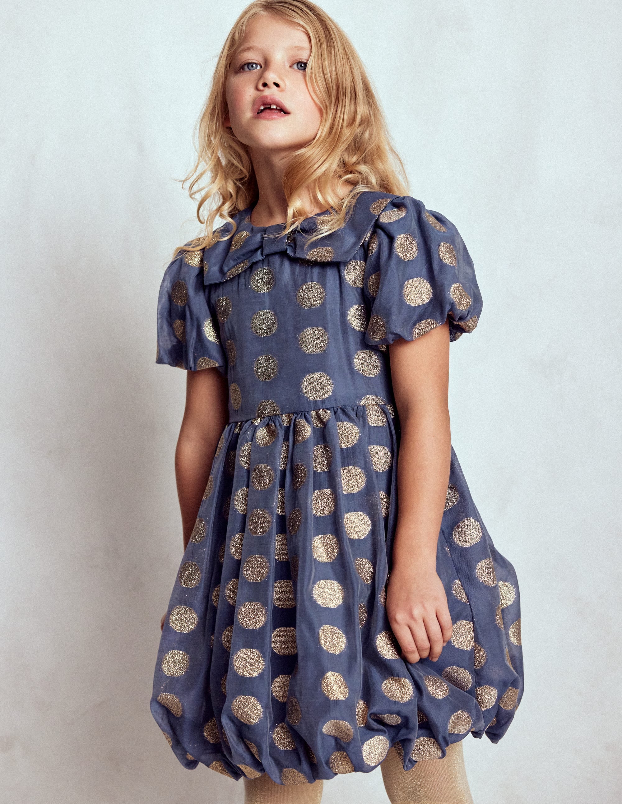 Bubble Hem Party Dress-College Navy Gold Spot | Boden AU