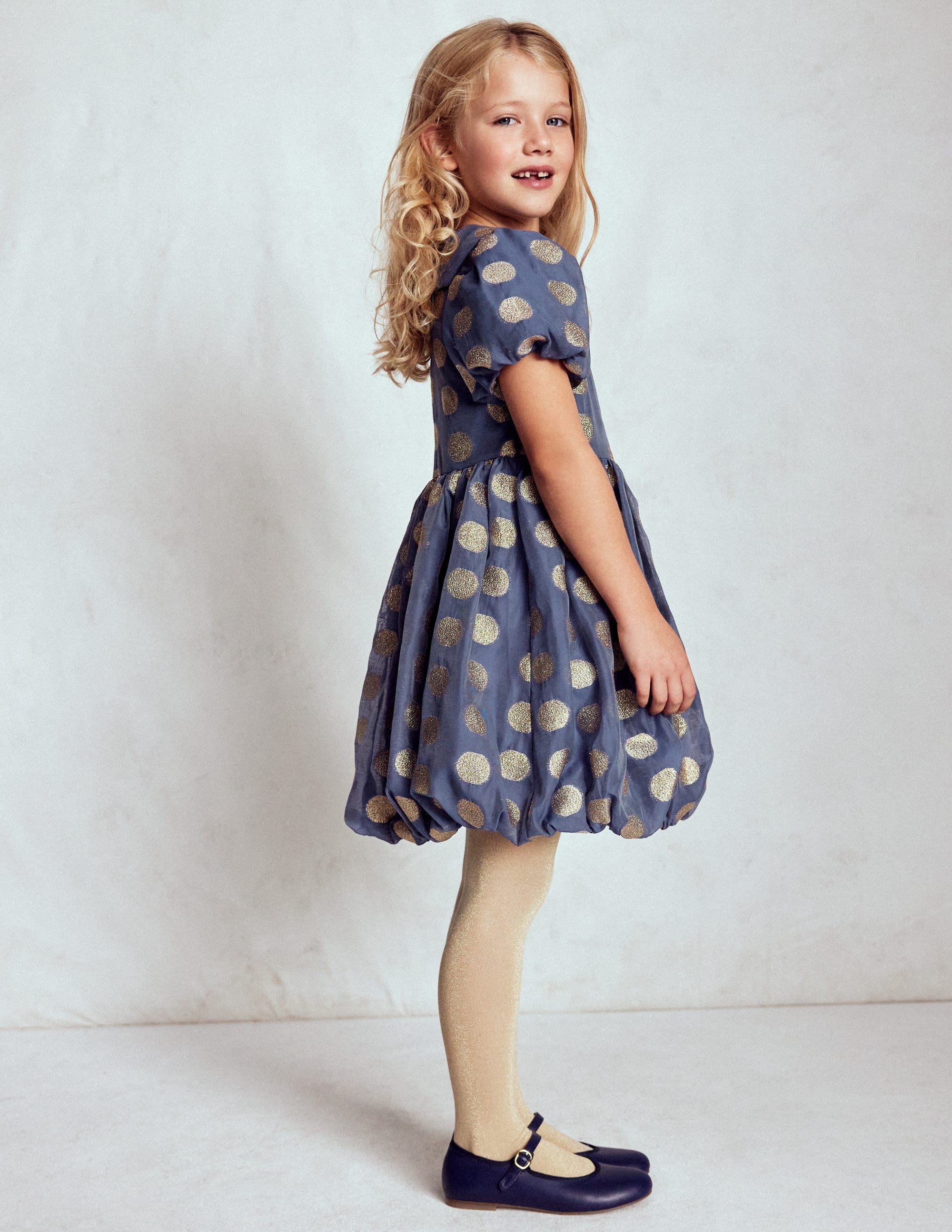 Bubble Hem Party Dress-College Navy Gold Spot | Boden UK