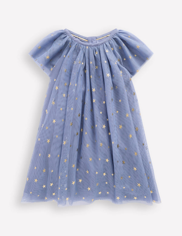 Layered Tulle Dress-Blue Gold Foil Star | Boden UK