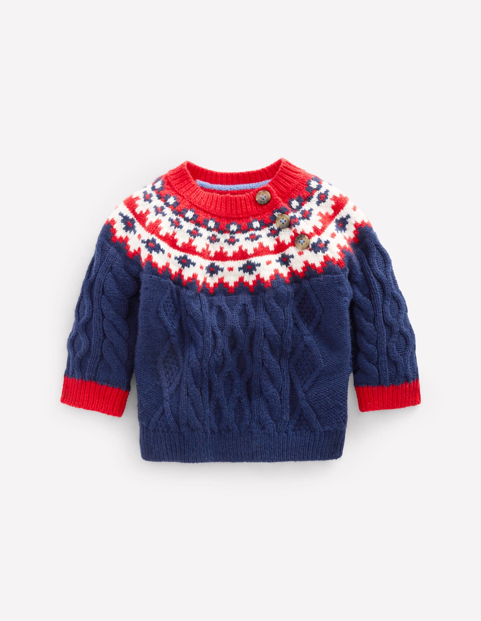 Fair Isle Cable Jumper-College Navy Fair Isle | Boden UK