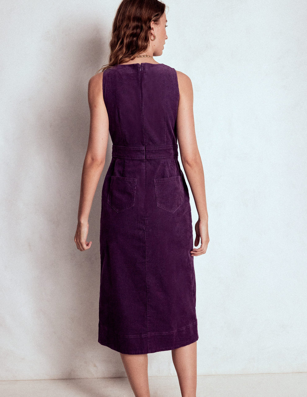 Ula Box Pleat Cord Midi Dress-Viola Purple | Boden UK