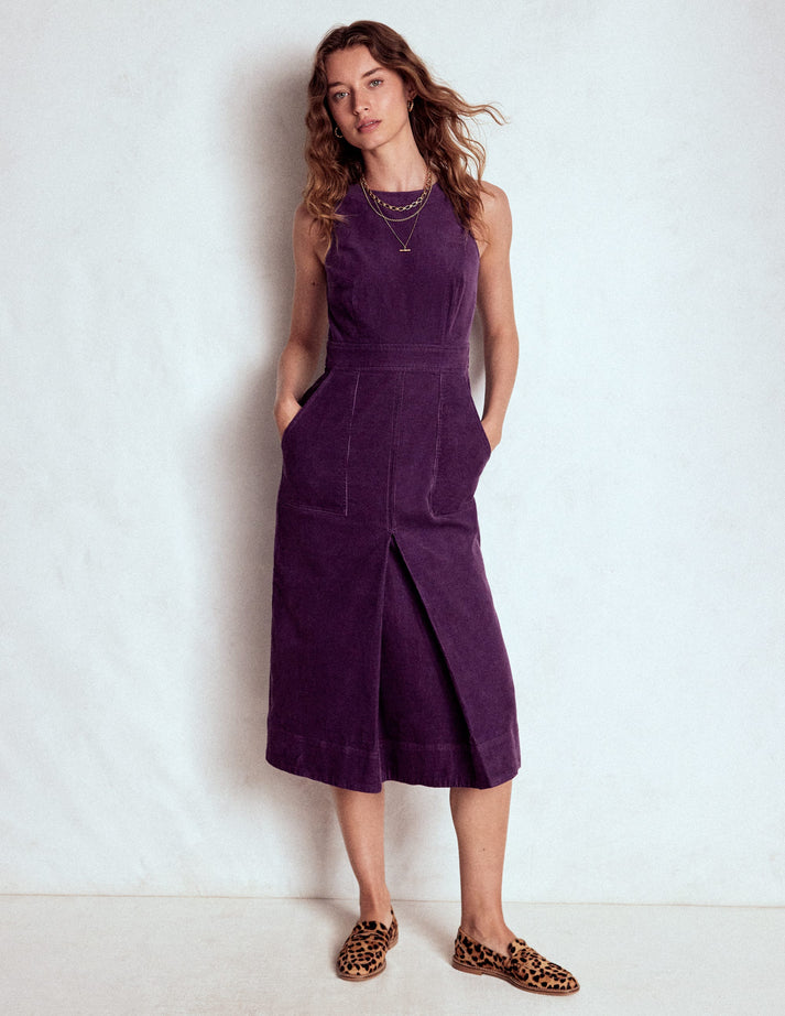 Ula Box Pleat Cord Midi Dress-Viola Purple | Boden UK