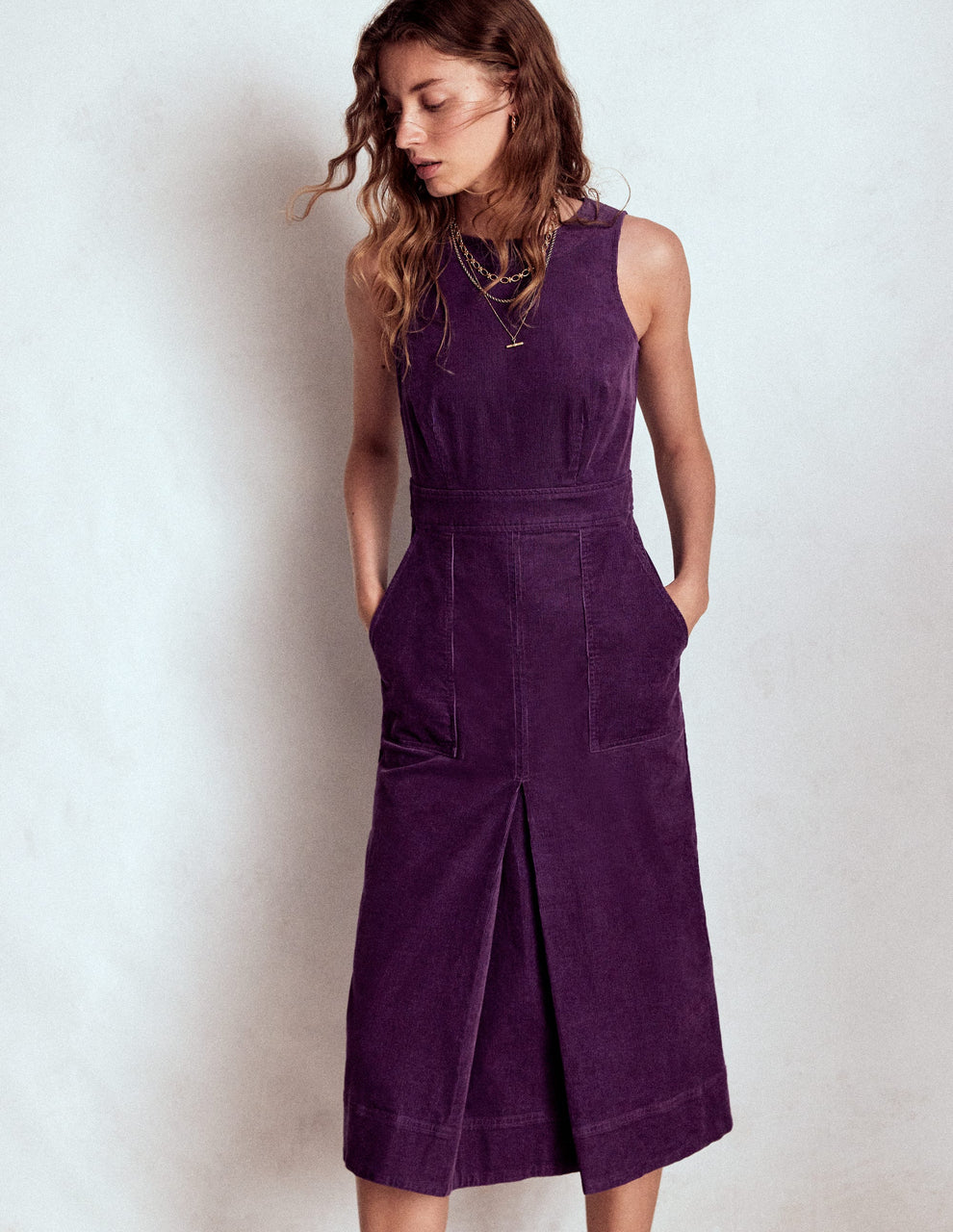 Ula Box Pleat Cord Midi Dress-Viola Purple | Boden UK