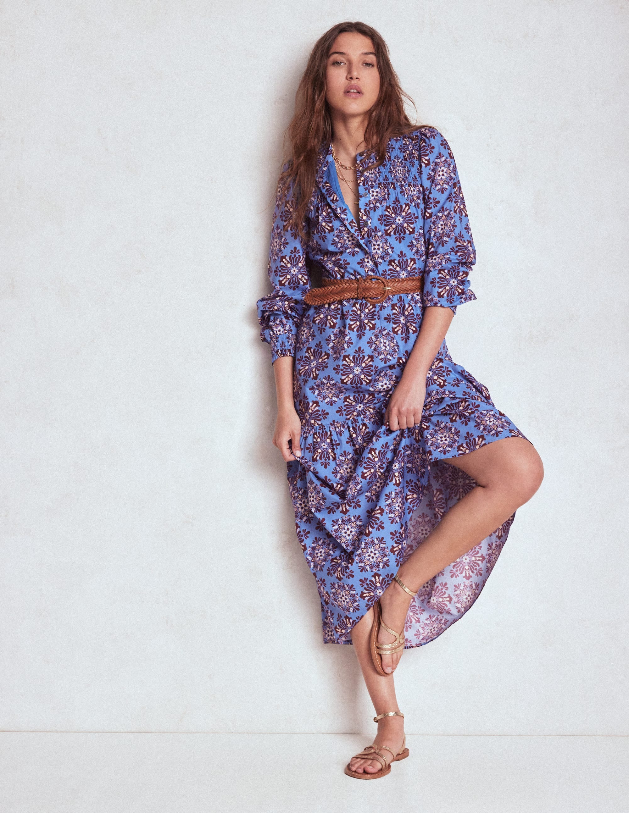 Cecily Cotton Midi Dress-Soft Blue, Bloom Mosaic | Boden UK