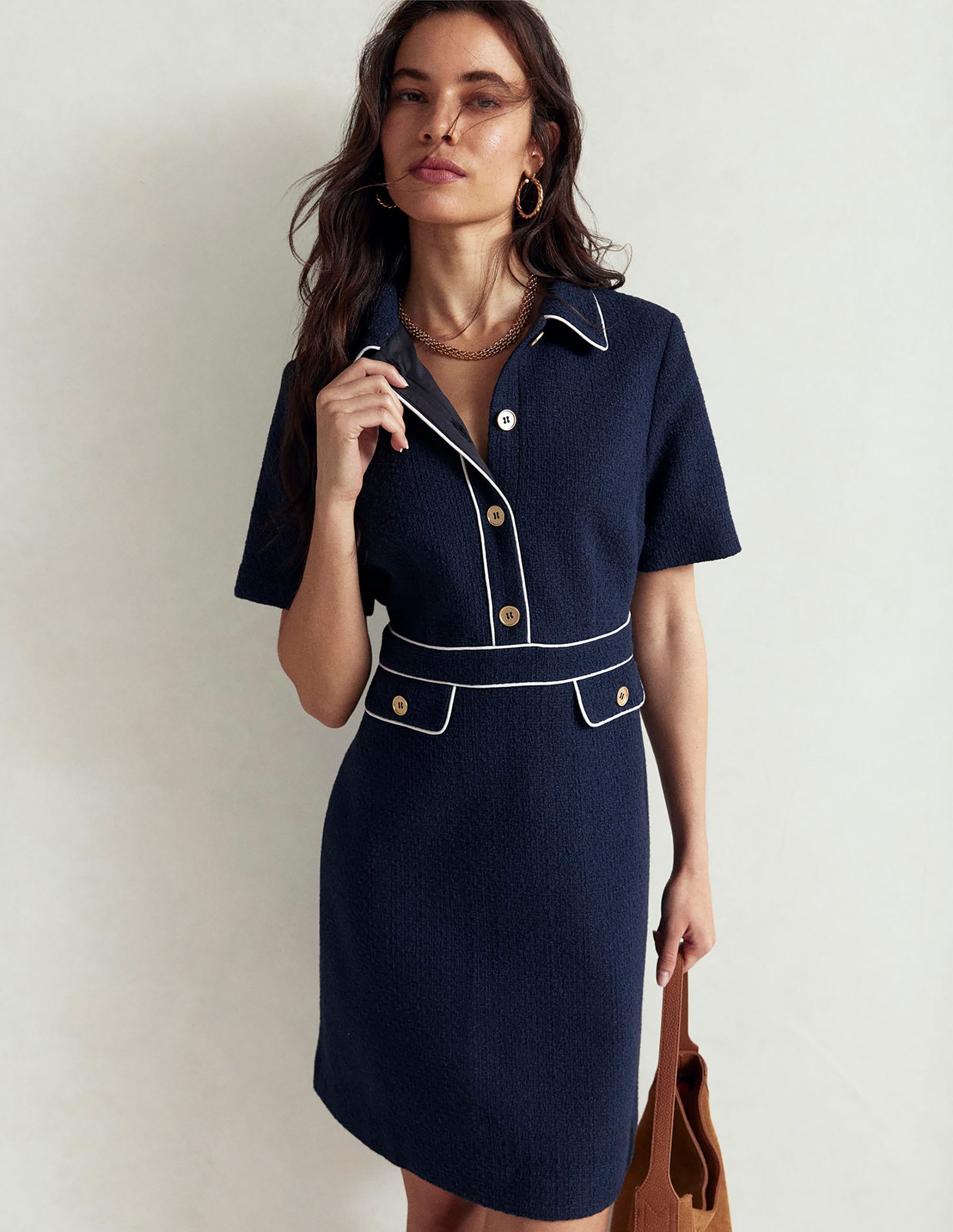 Eda Cotton Shift Dress-Navy | Boden AU