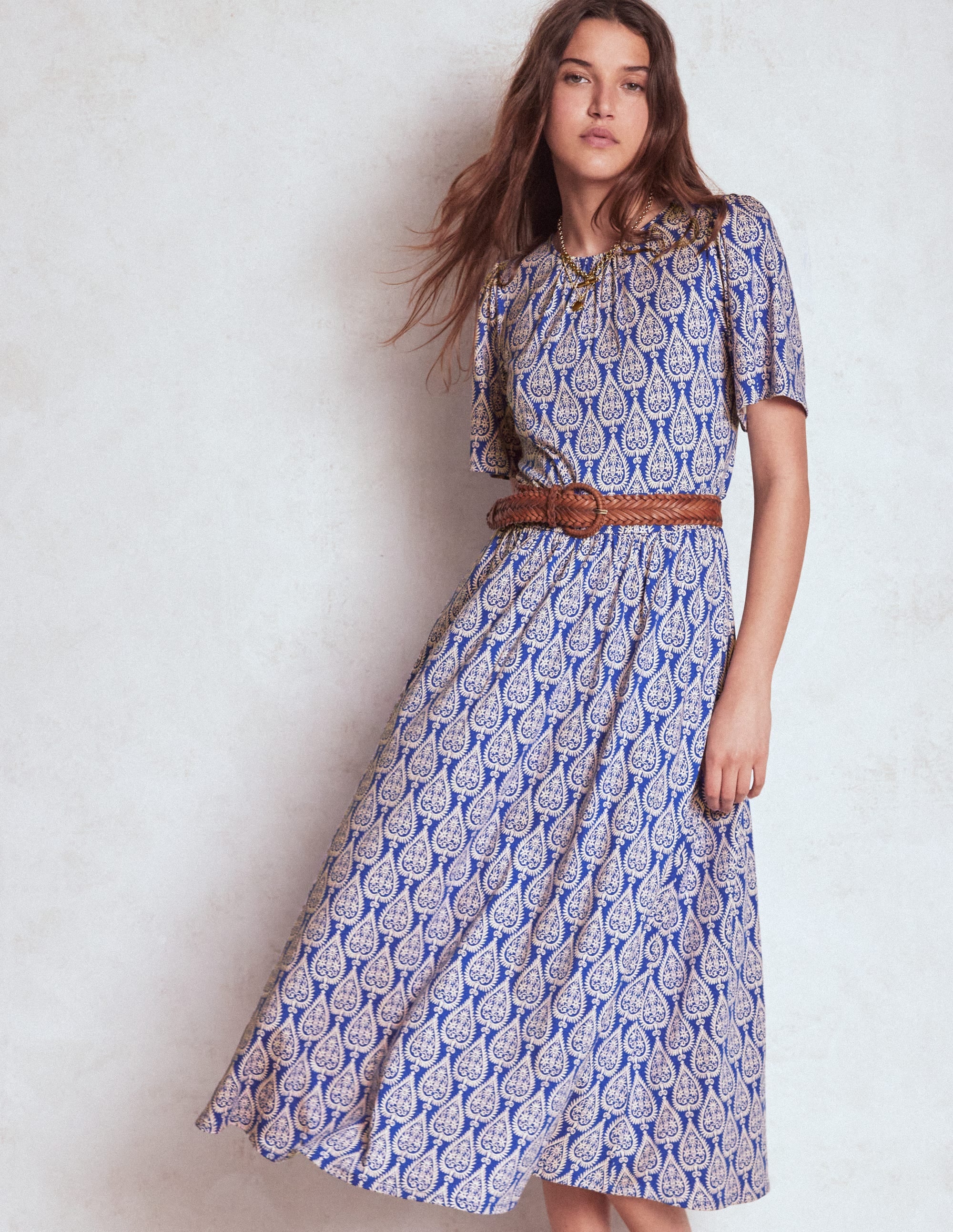 Louisa Jersey Midi Dress-Bright Blue, Ornate Geo | Boden UK