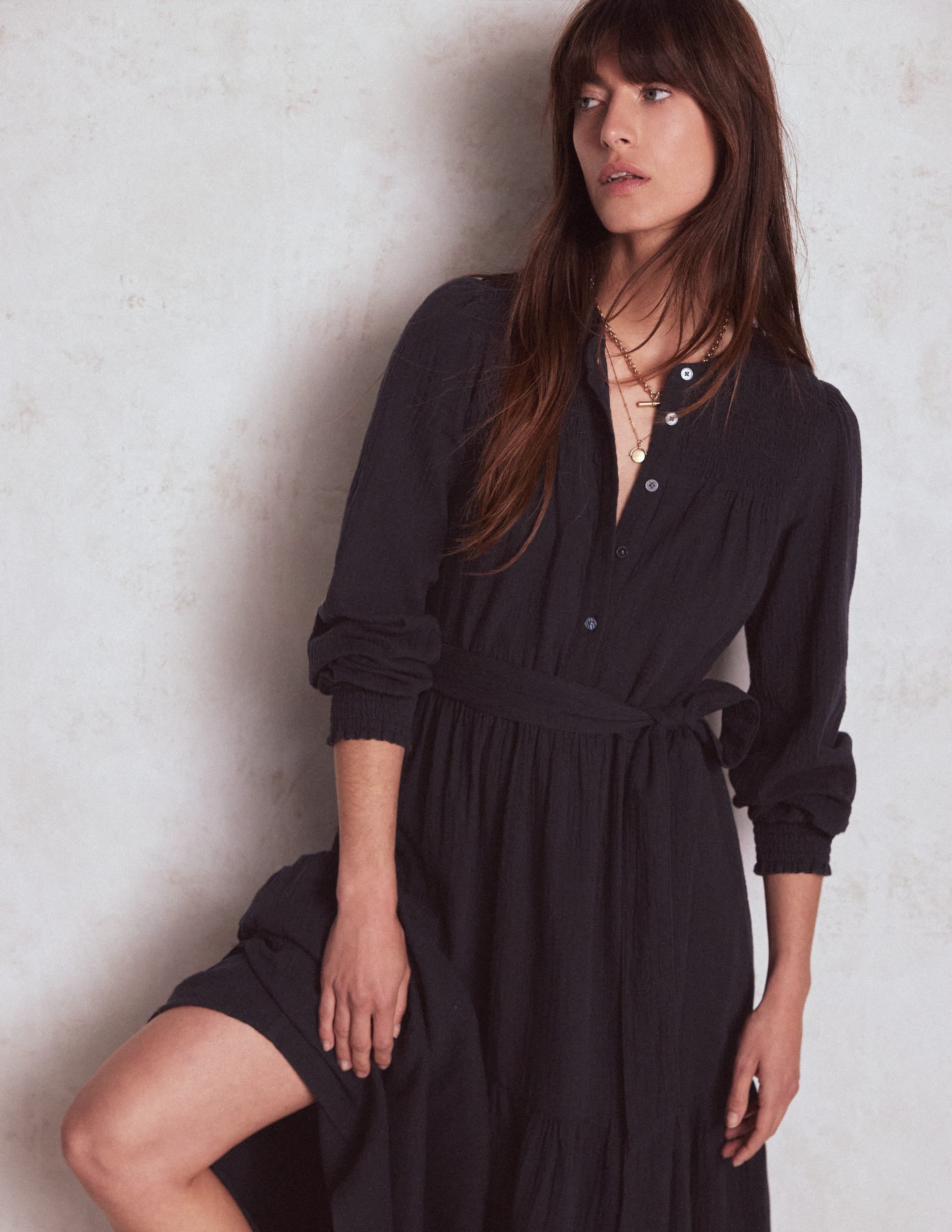 Cecily Double Cloth Midi Dress-Midnight Blue | Boden UK