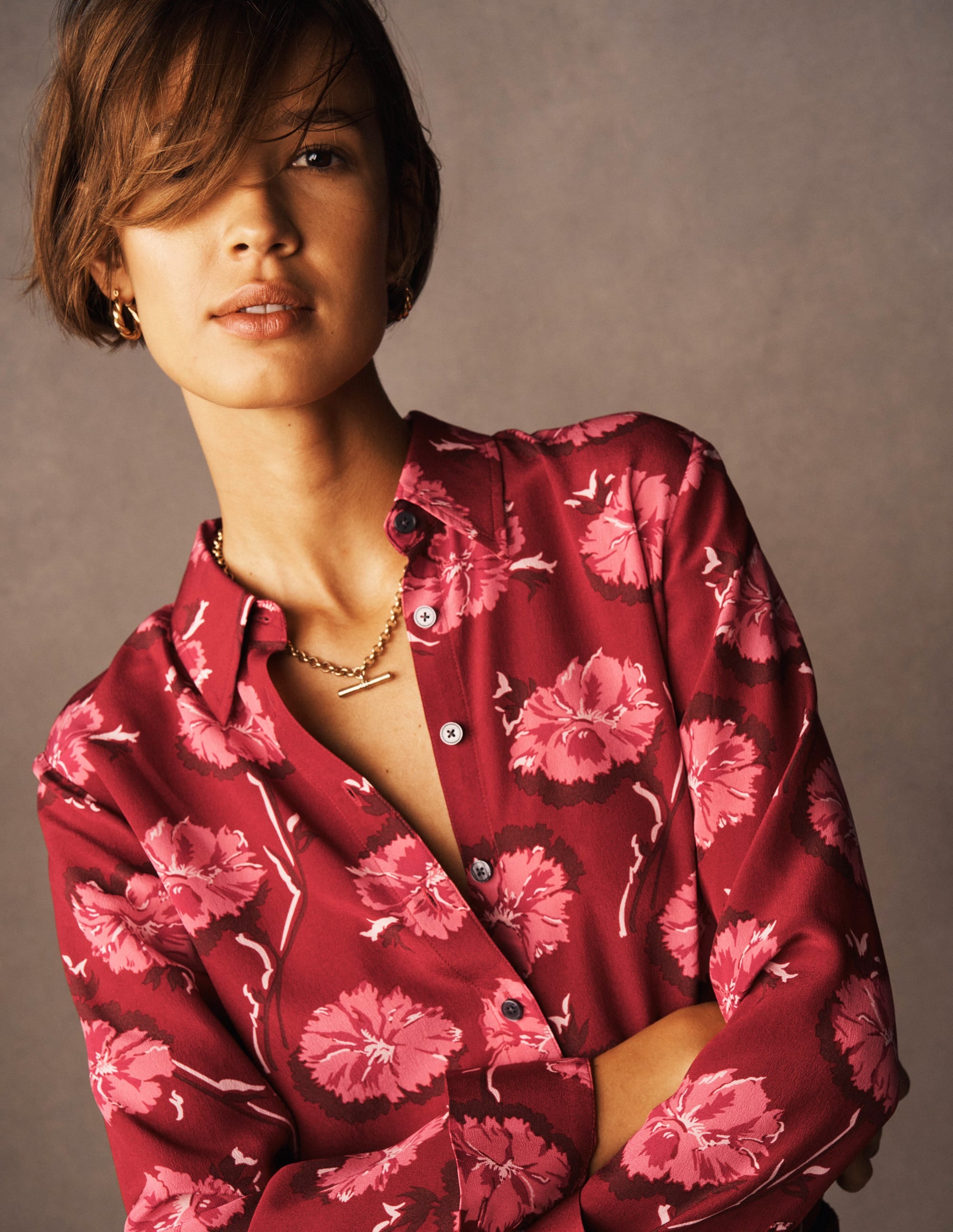Sienna Silk Shirt-Red, Delicate Carnation | Boden UK