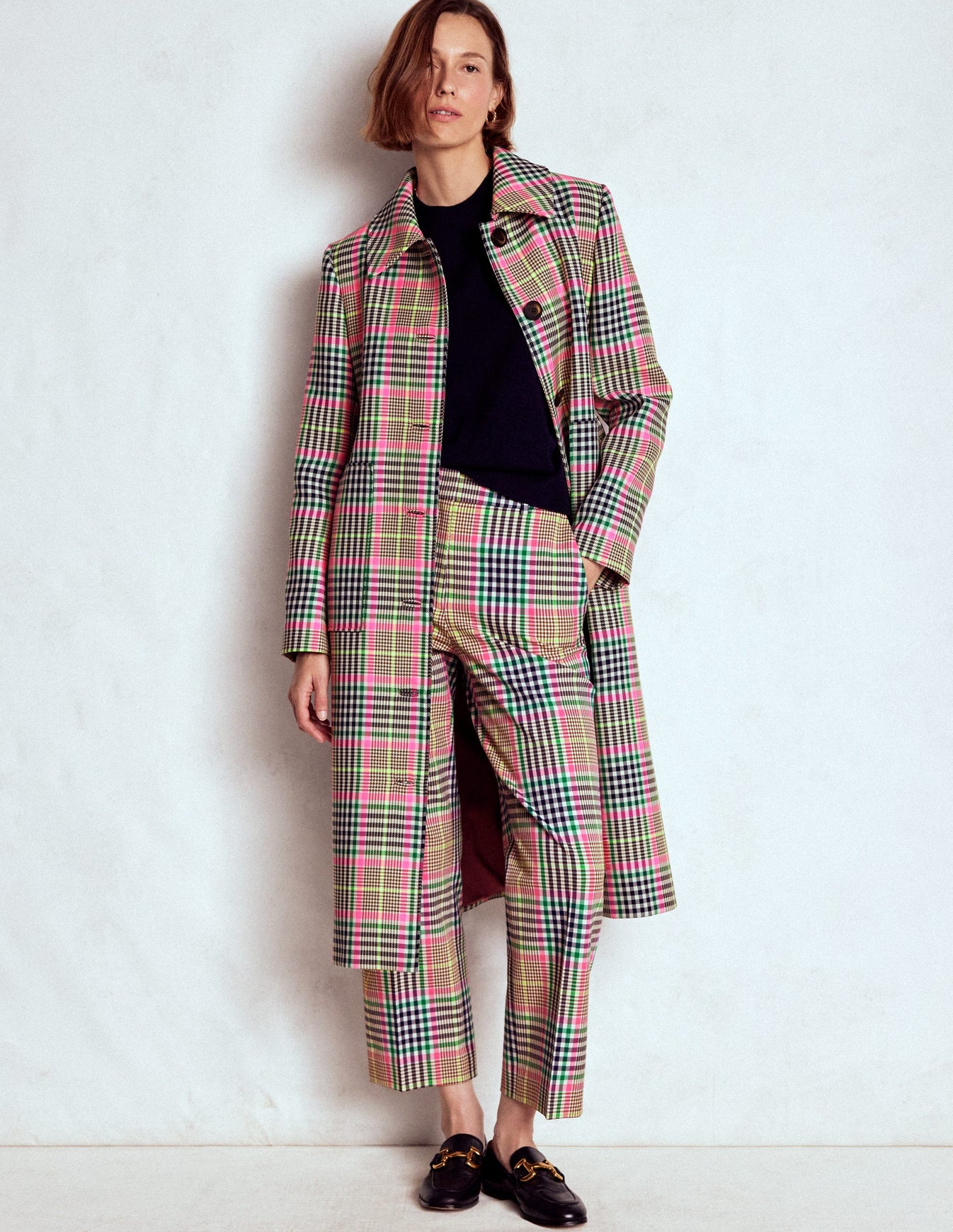 Lancaster Belted Mac-Brown, Neon Pink Check | Boden UK