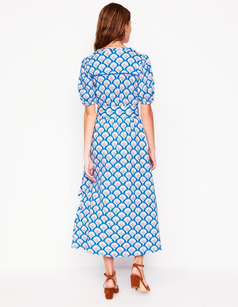 Sofia Trim Jersey Midi Dress-Bright Blue, Blossom Terrace | Boden UK