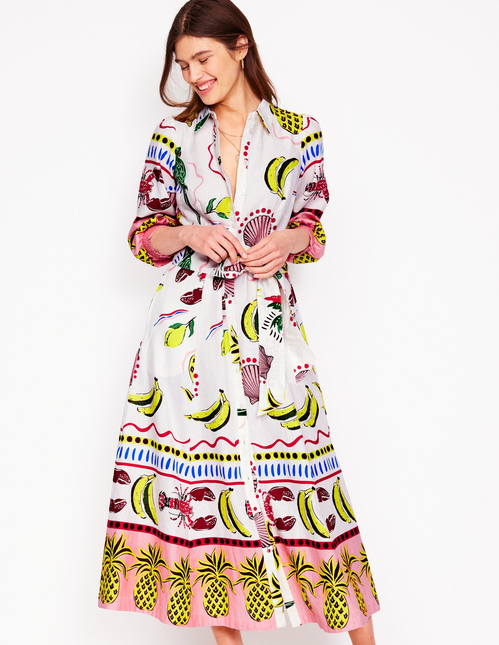 Clara Linen Blend Shirt Dress-Multi, Tropical Bonanza | Boden UK