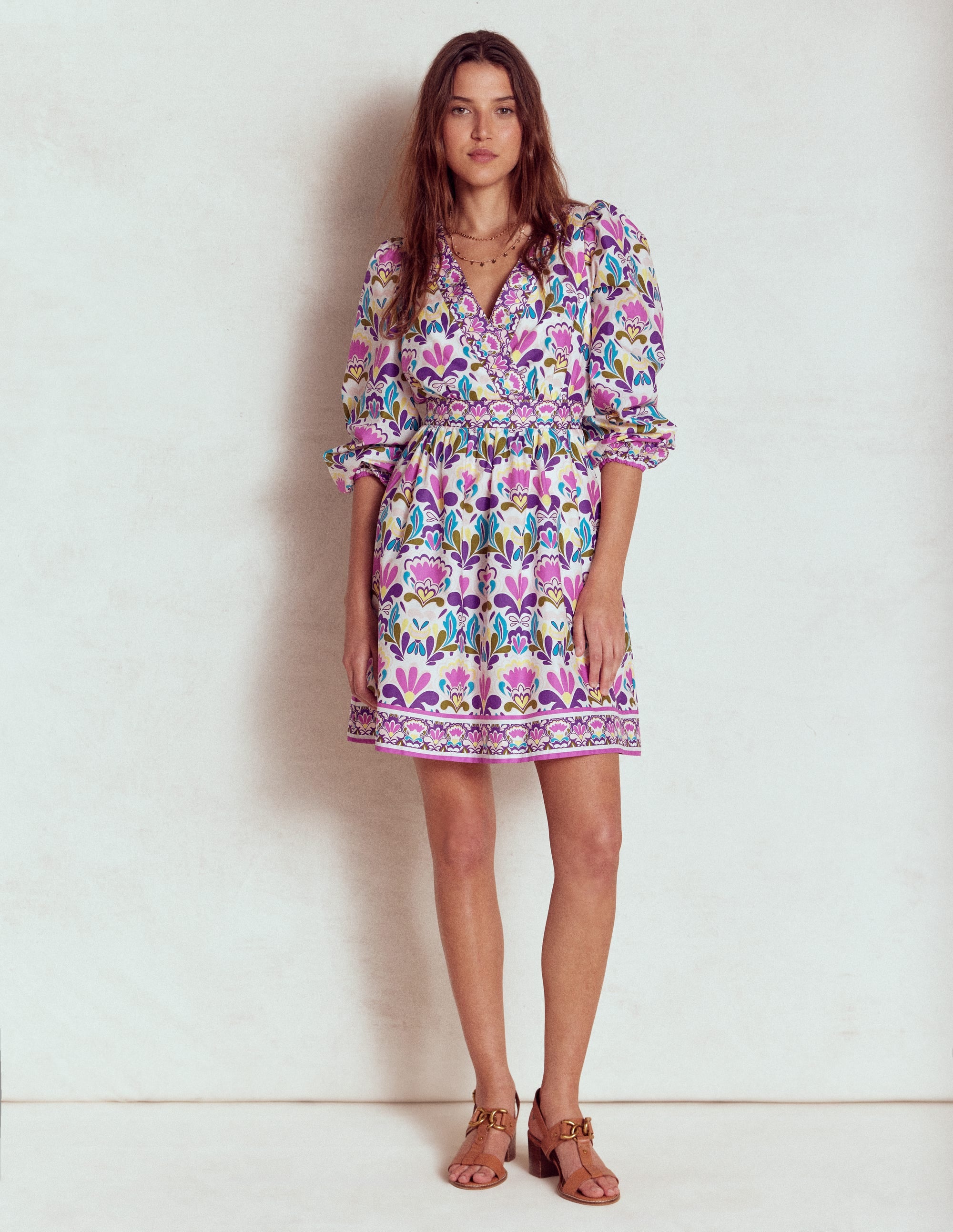 Mya Cotton Short Dress-Royal Purple, Freesia Stamp | Boden AU
