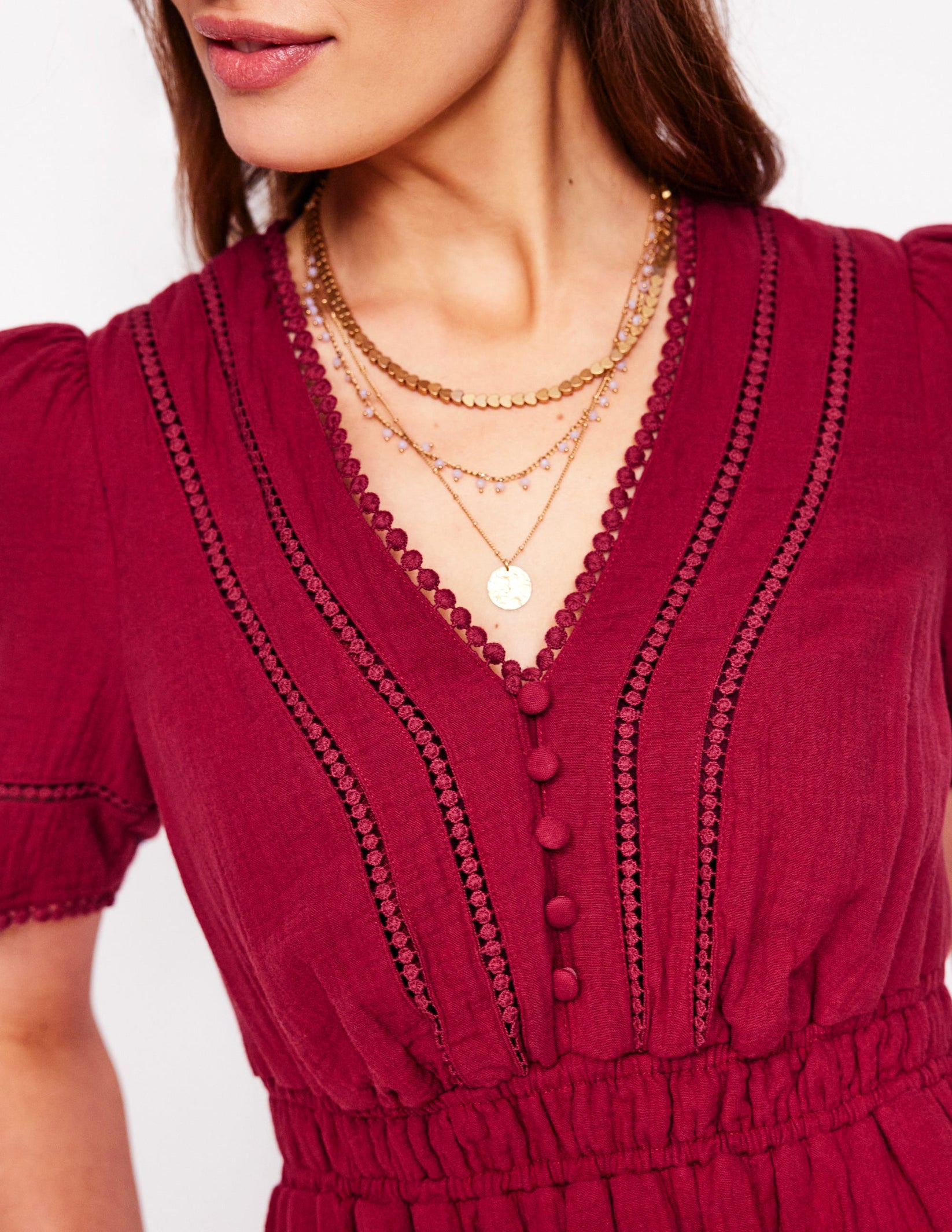 Trim Double Cloth Dress-Garnet Red | Boden UK