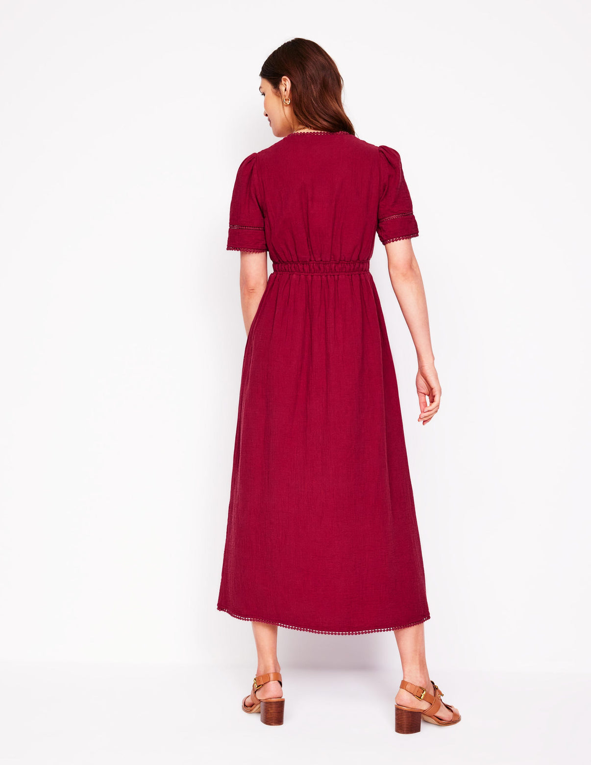 Trim Double Cloth Dress-Garnet Red | Boden UK