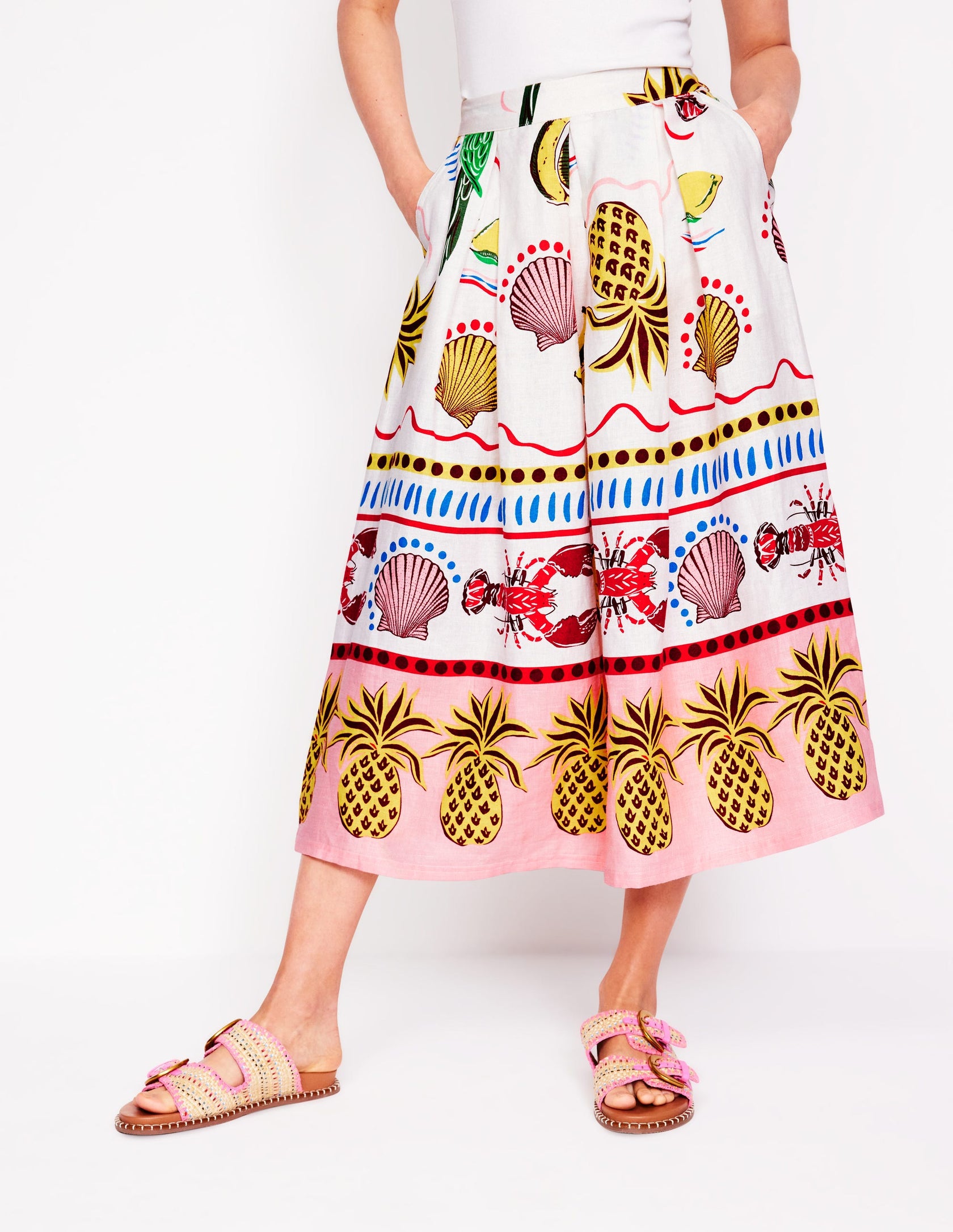 Verity Linen Midi Skirt-Multi, Tropical Bonanza | Boden UK