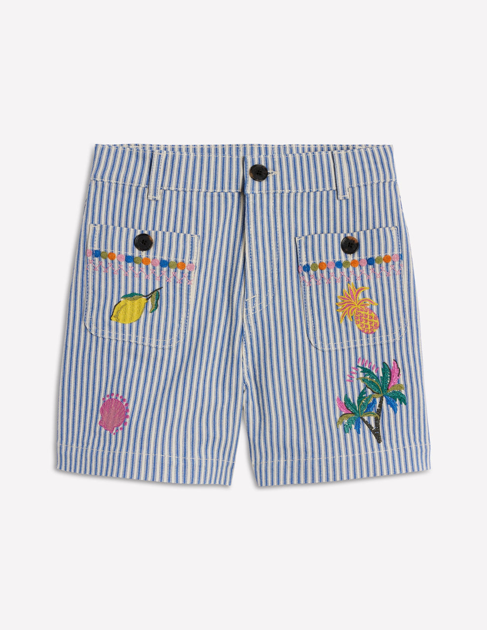 Pocket Front Denim Shorts-Ticking Stripe Embroidery | Boden UK