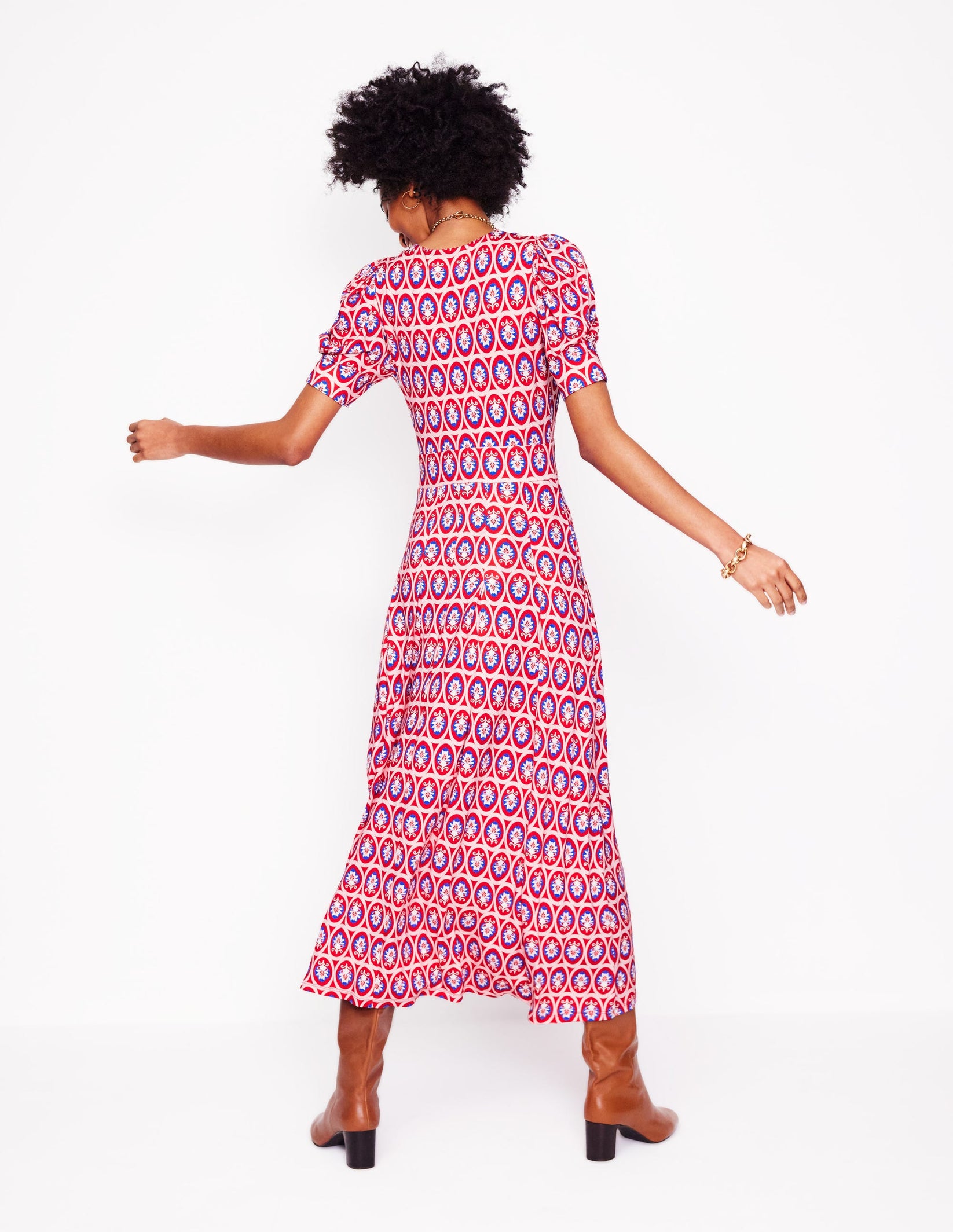 Kristen Pleated Jersey Dress-High Risk Red, Ornate Blossom | Boden UK