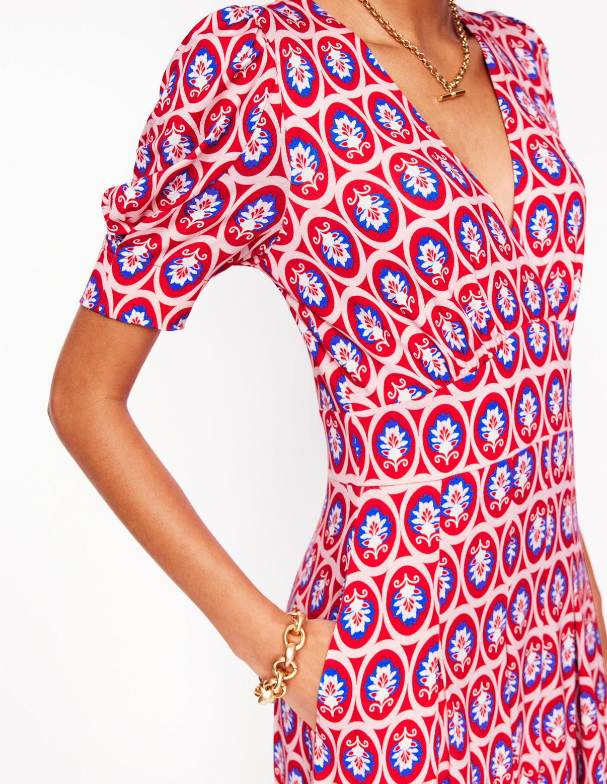 Kristen Pleated Jersey Dress-High Risk Red, Ornate Blossom | Boden UK