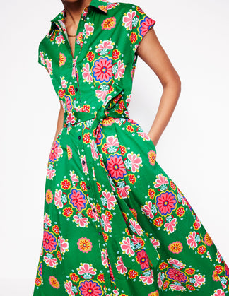 Rachel Cotton Midi Shirt Dress-Rich Emerald, Meadow Posy | Boden AU