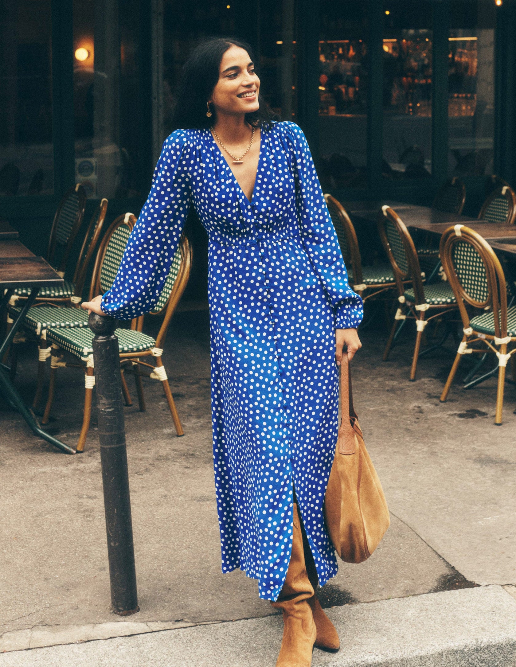 Cynthia Button Tea Dress-Bright Blue, Abstract Dot | Boden UK