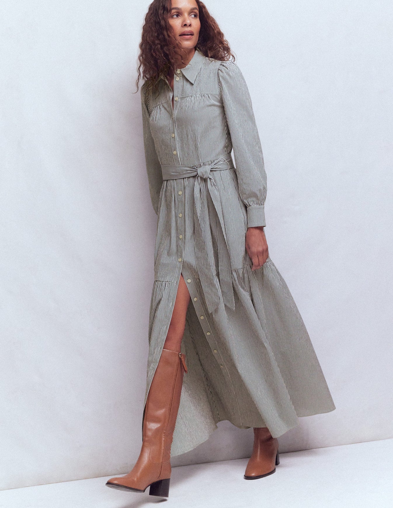 Ellie Cotton Maxi Shirt Dress - Texture Stripe | Boden UK