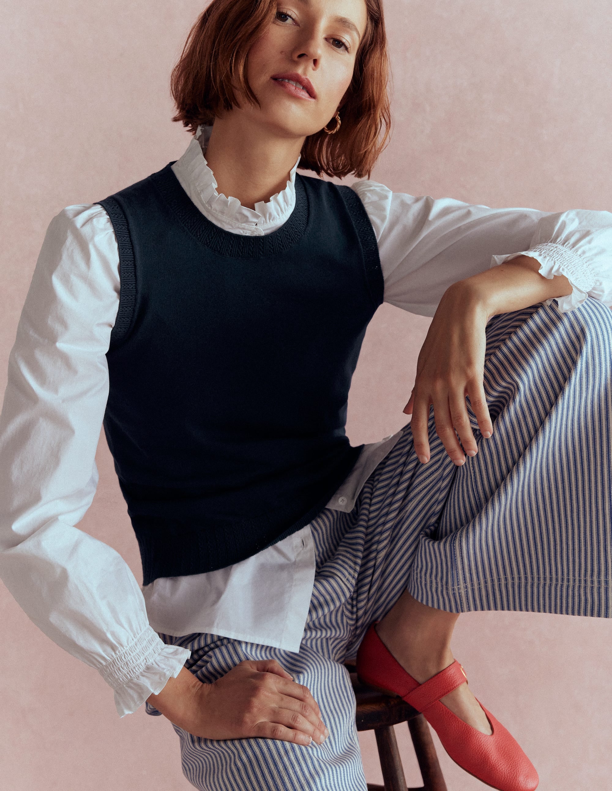 Emilia Cotton Crew Neck Tank-Navy | Boden UK