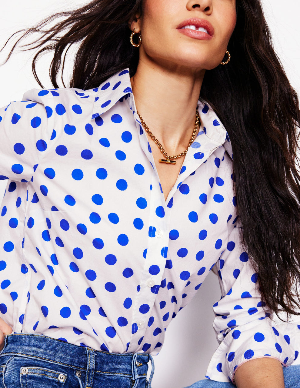Sienna Cotton Shirt-Ivory, Blue Abstract Dot | Boden UK