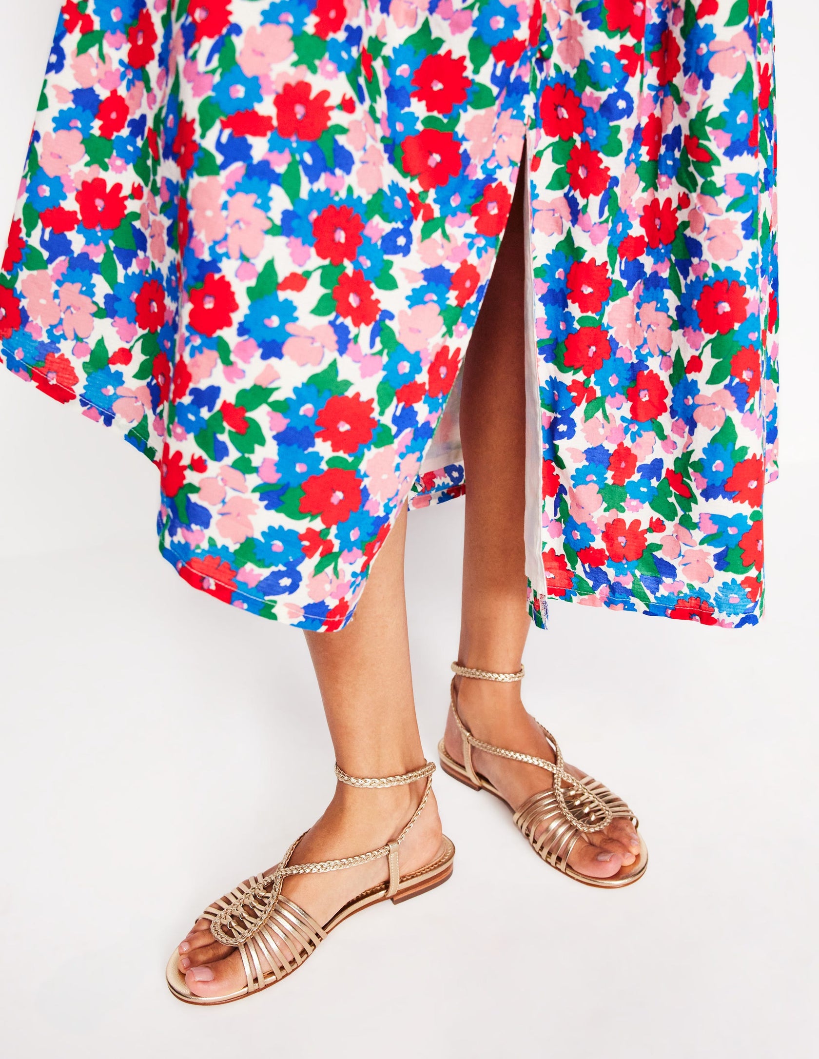 Multi Strap Flat Sandal-Gold | Boden UK