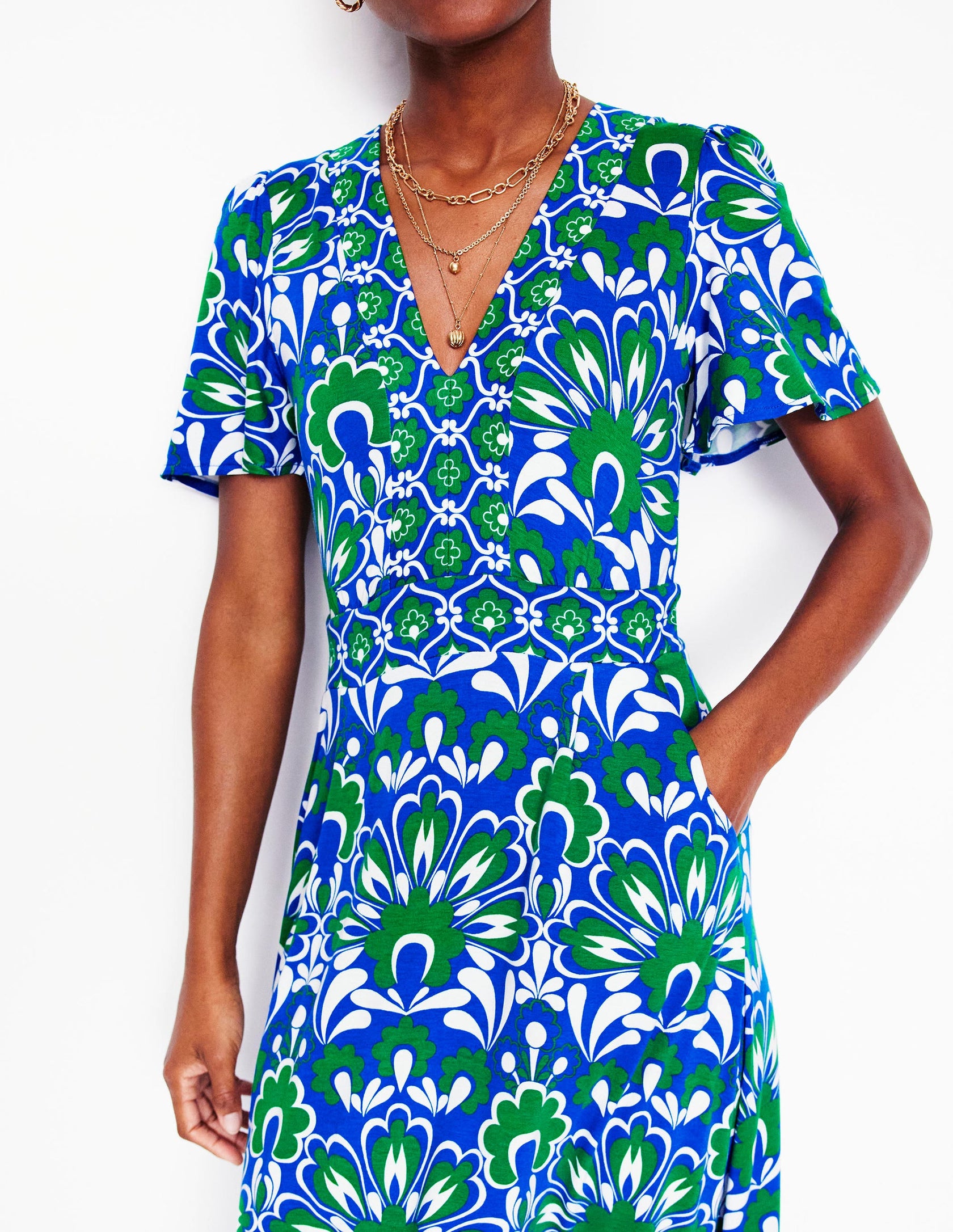 Ellie Flutter Maxi Tea Dress-Blue, Decorative Dandelion | Boden UK