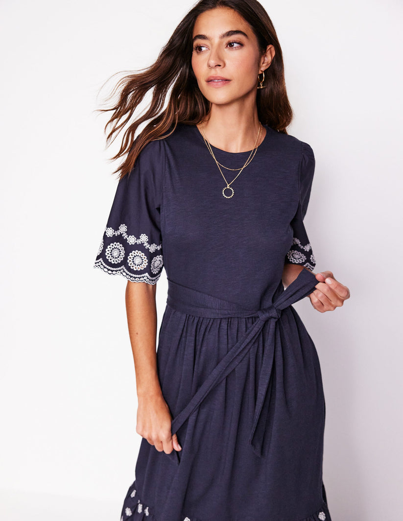 Isabel Broderie Mix maxi Dress-Navy | Boden UK